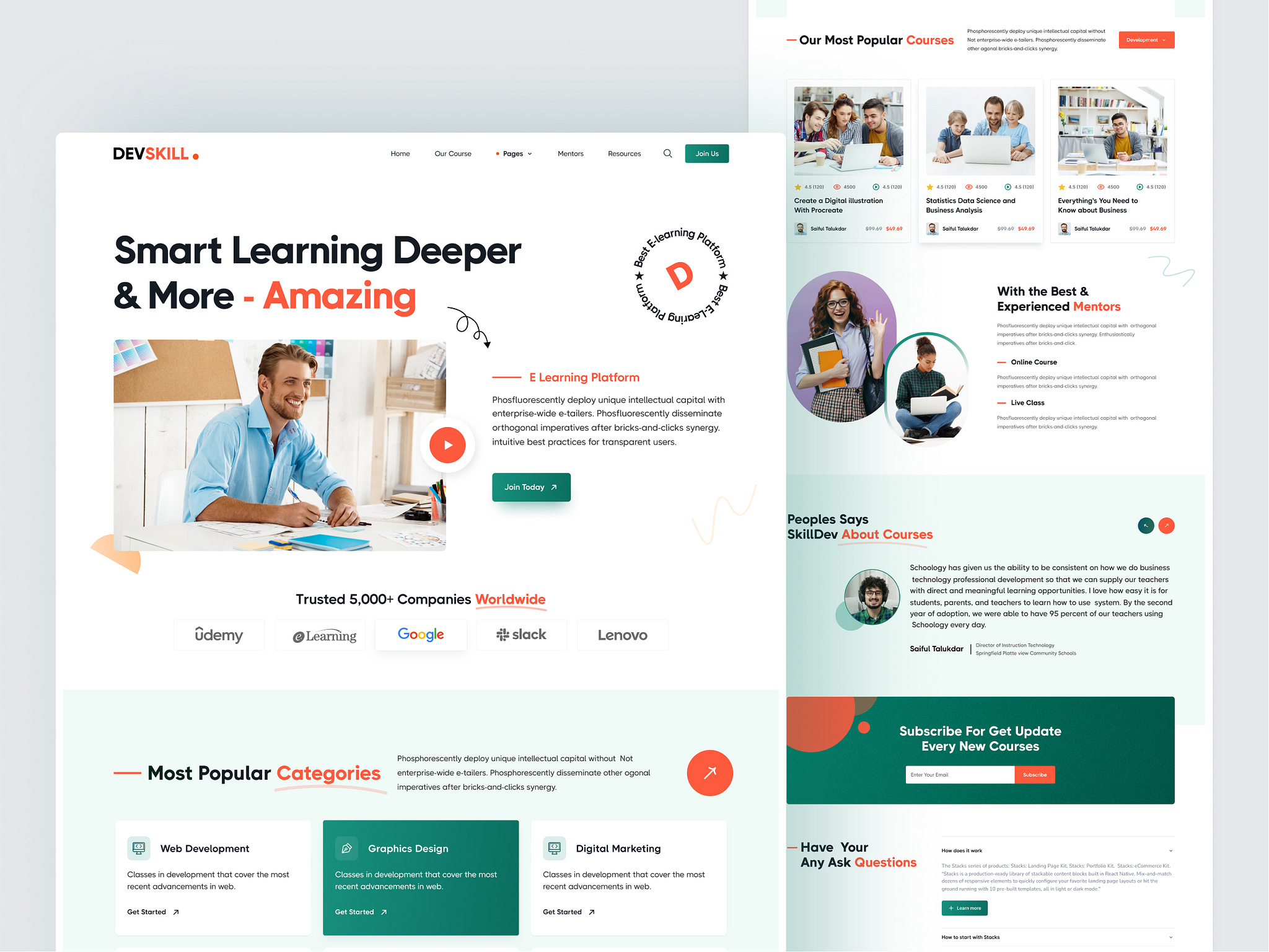 E Learning landing Page Exploration, education, homepage, learn by ...
