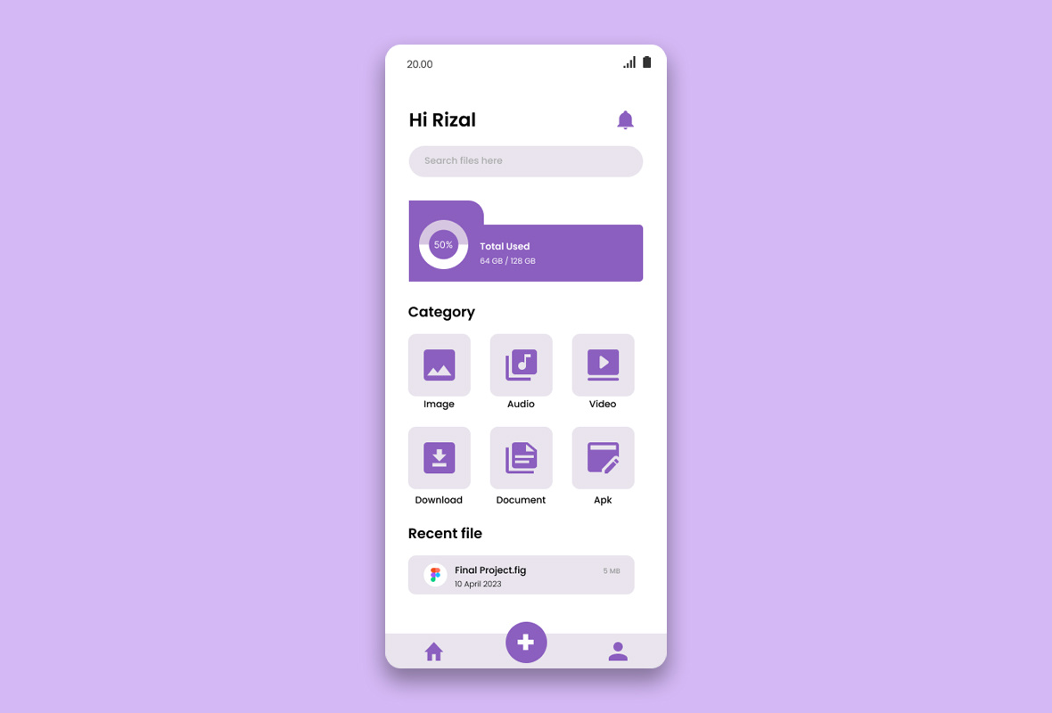 Design mobile app homepage for file manager by Bagas on Dribbble