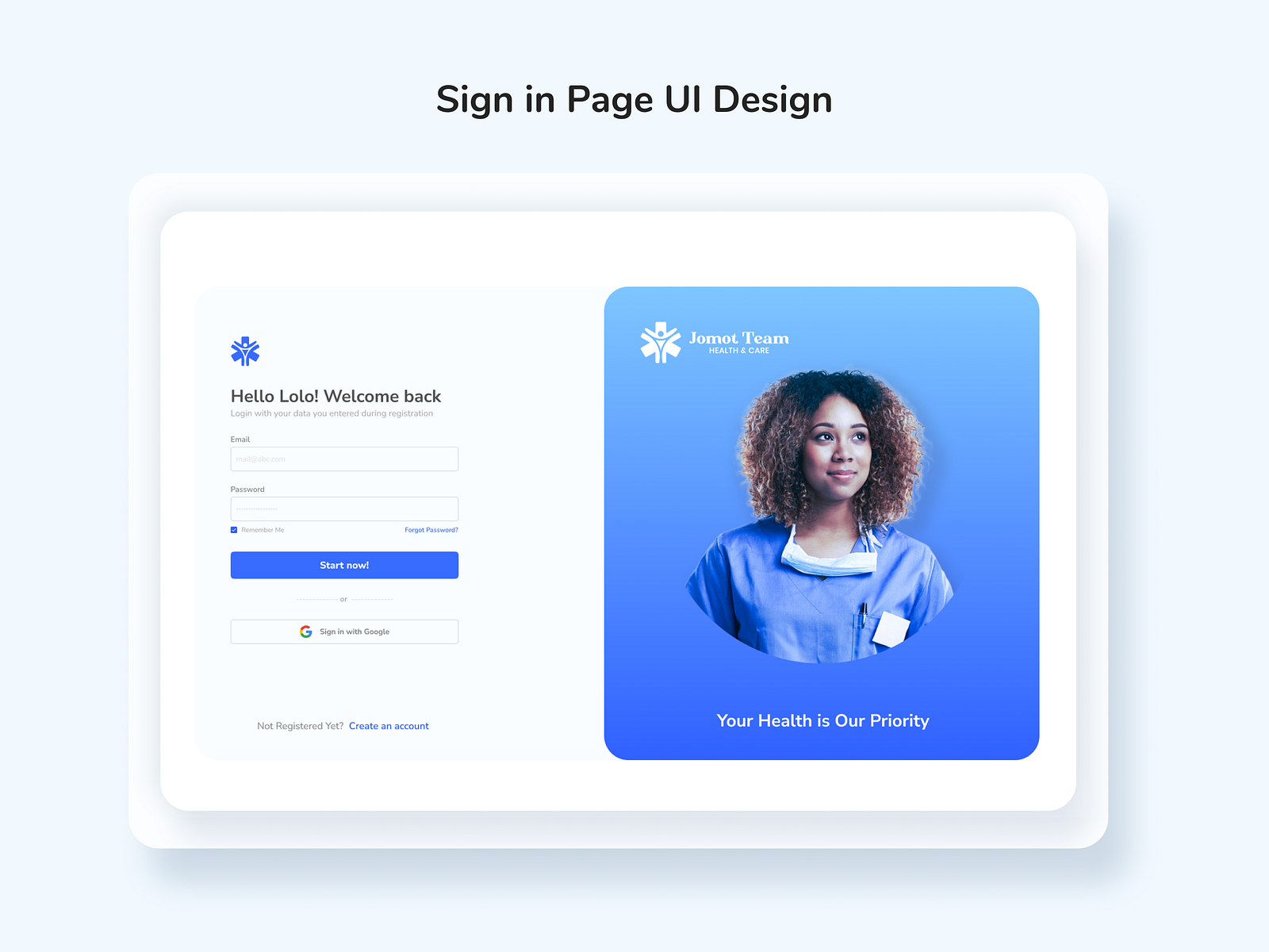 Sign in Page Ui Design for a Medical Website by Hbconceptz on Dribbble