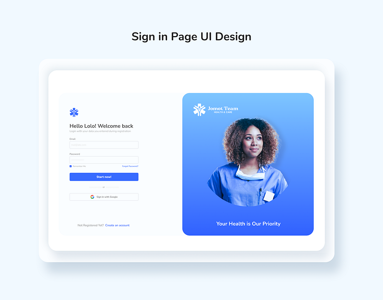 Sign in Page Ui Design for a Medical Website by Hbconceptz on Dribbble