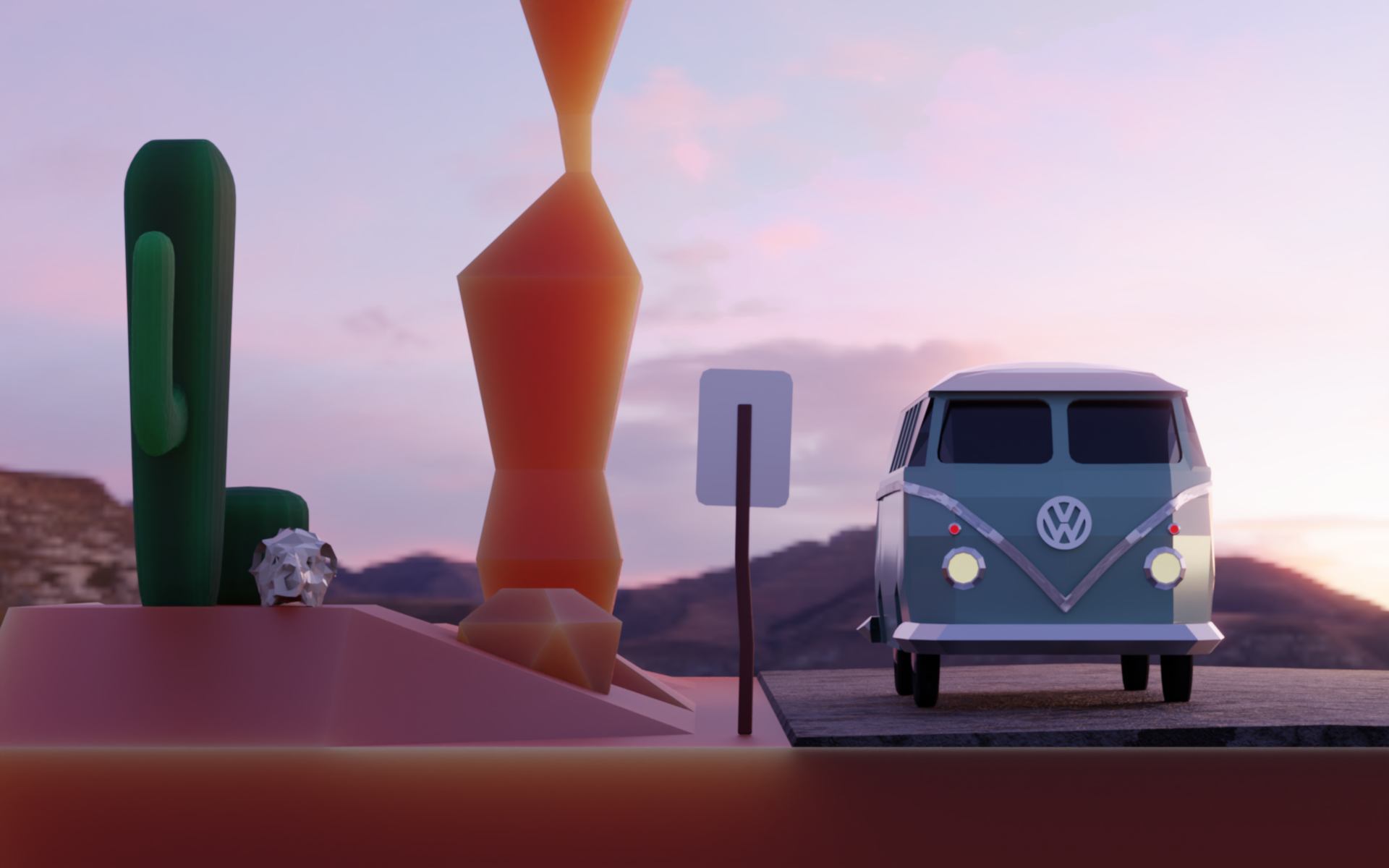 Low-Poly VW Bus Scene - Blender Studies 001 by Anthony Massaro on Dribbble