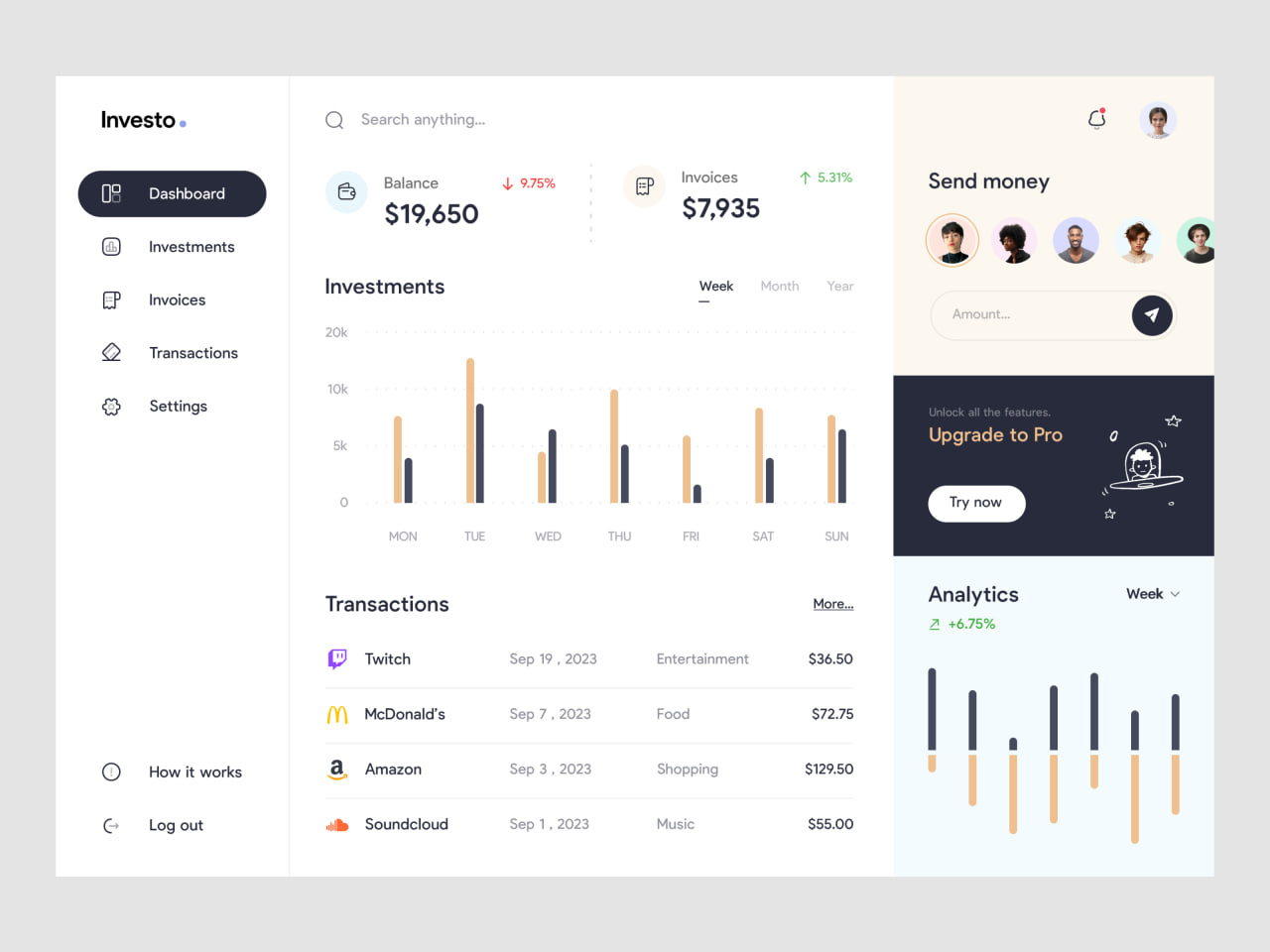Investment Dashboard UI by Linur for Eloqwnt on Dribbble