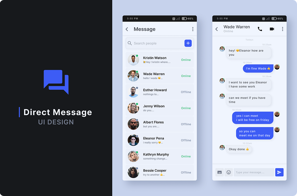 Direct Message UI Design - #directmessageuidesign Chat UI design by ...