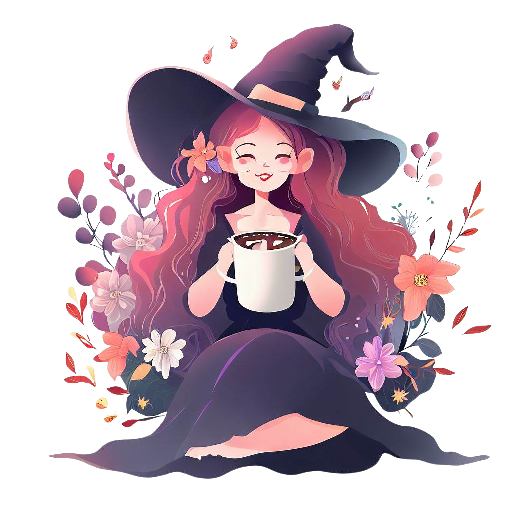 Little Cute Witch Girl Drink A Coffee Vector Illustration. by ♥ Khawla ...