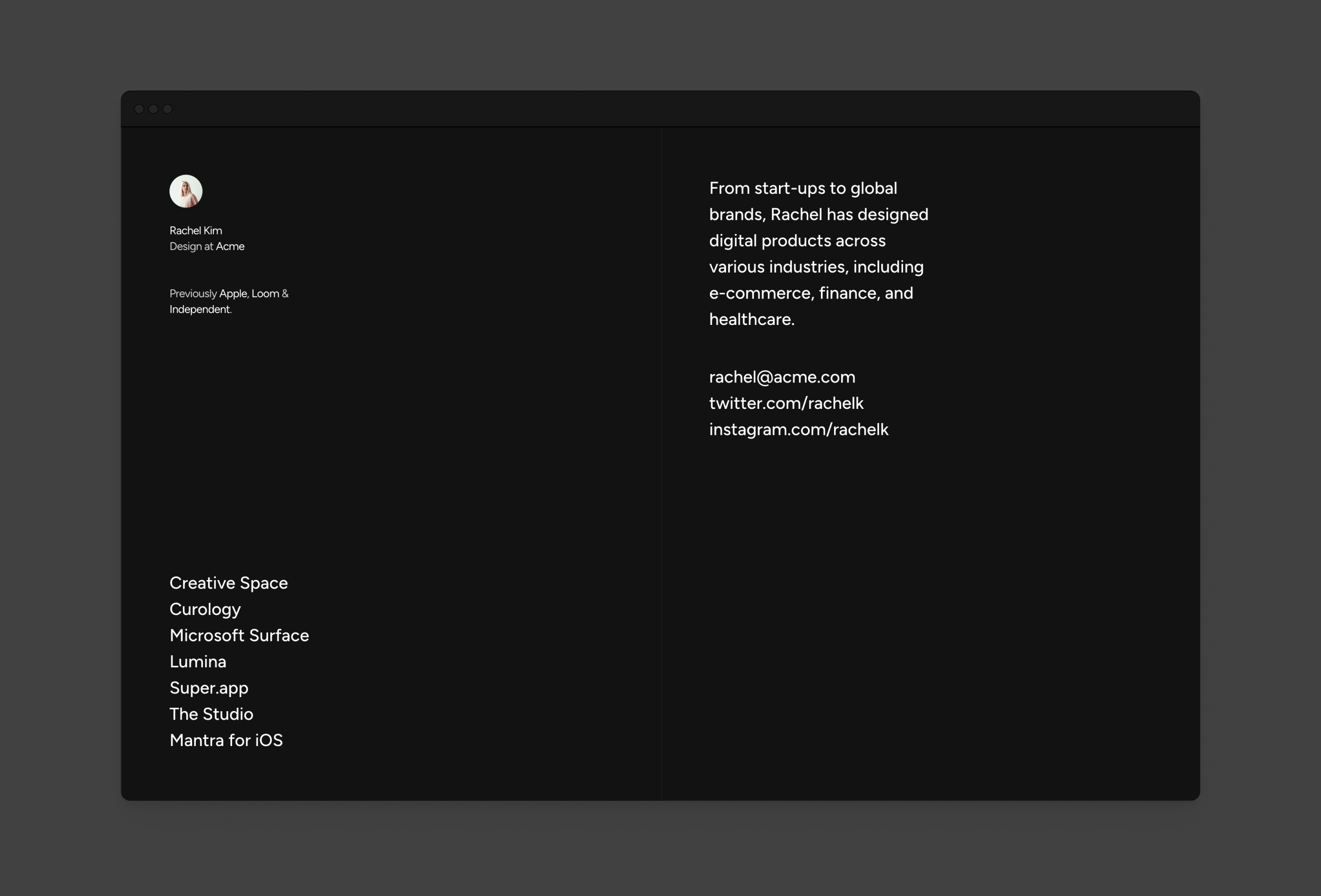 Split – Portfolio template for Framer by Jonny Belton on Dribbble