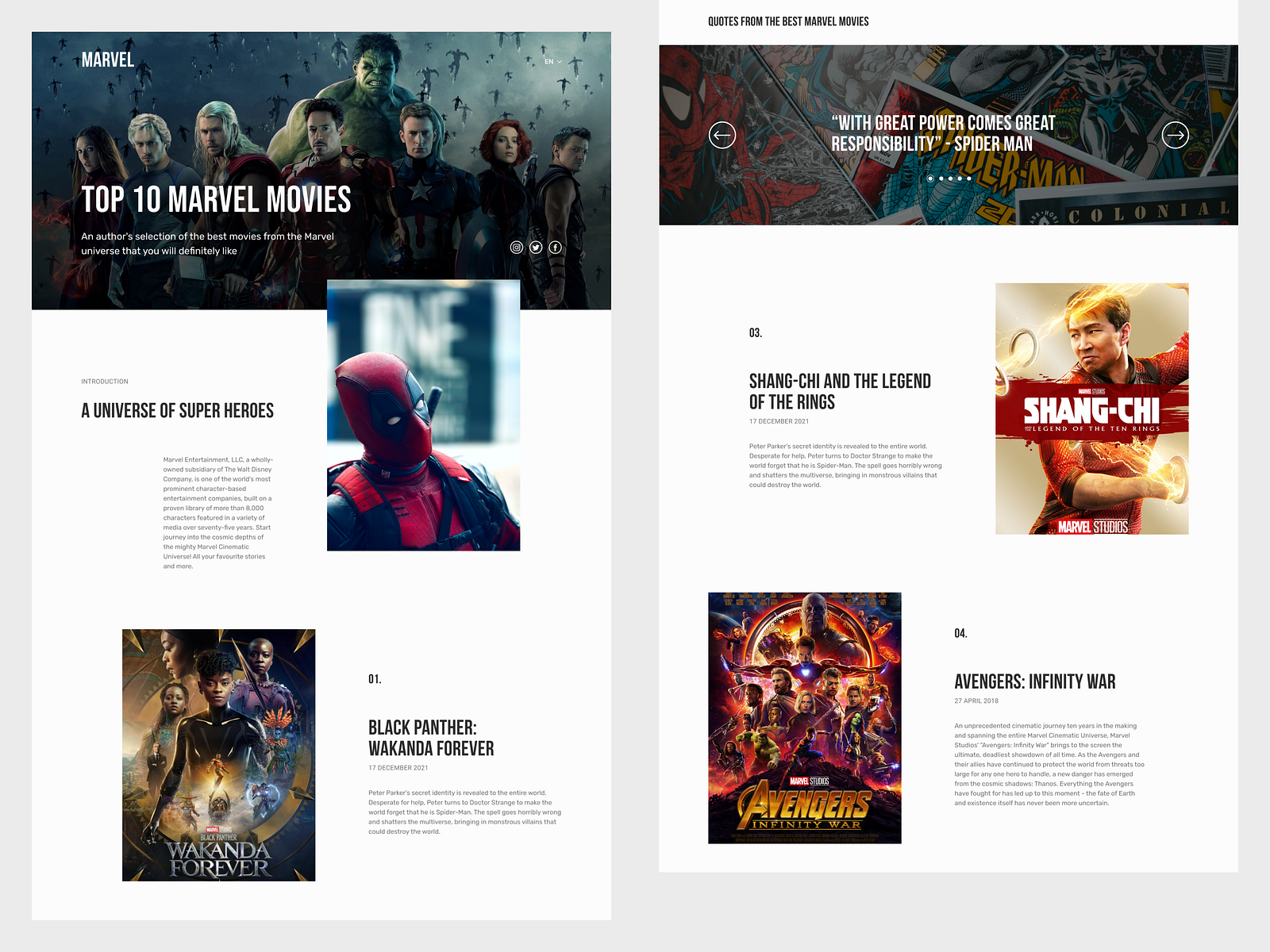 Top 10 Marvel Movies Landing Page by Krystyna on Dribbble