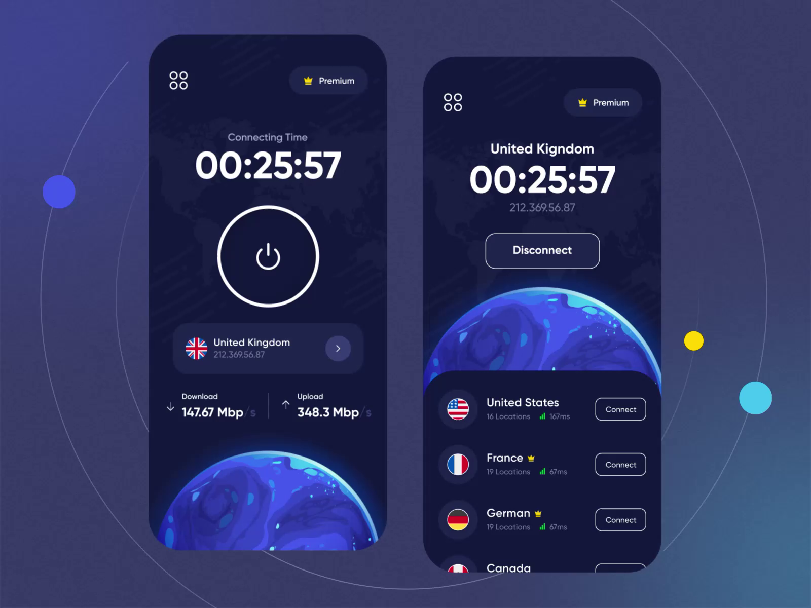 VPN App UI Animation by Adom for Auchay Studio on Dribbble