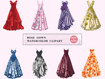 Watercolor Formal Gown Clipart designs, themes, templates and ...