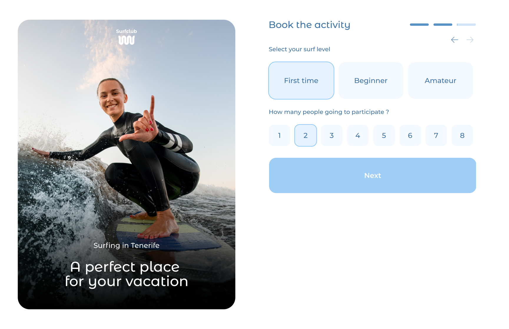 Booking form for surfing lessons by Anton Savitsky on Dribbble