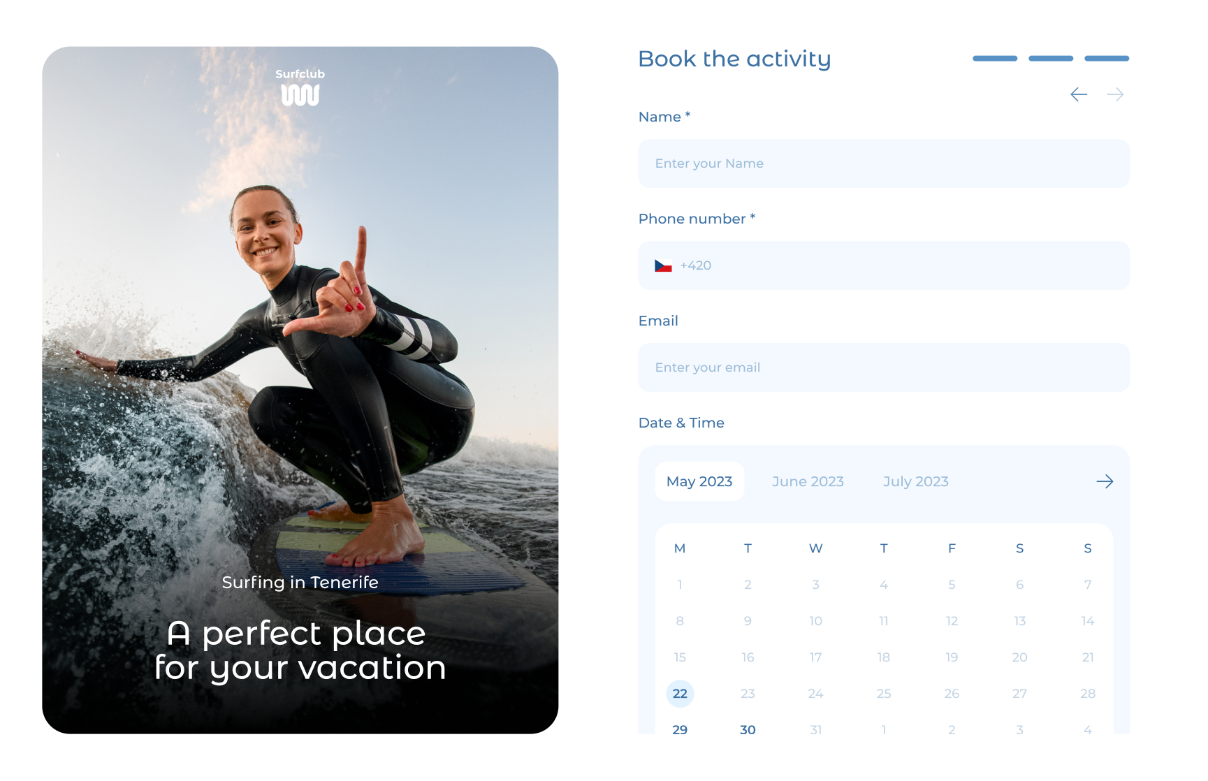 Booking form for surfing lessons by Anton Savitsky on Dribbble