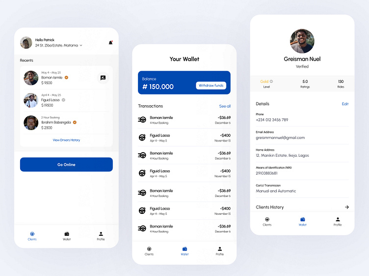Driver Booking Mobile App - Driver Screens by Alohan Oghosa on Dribbble