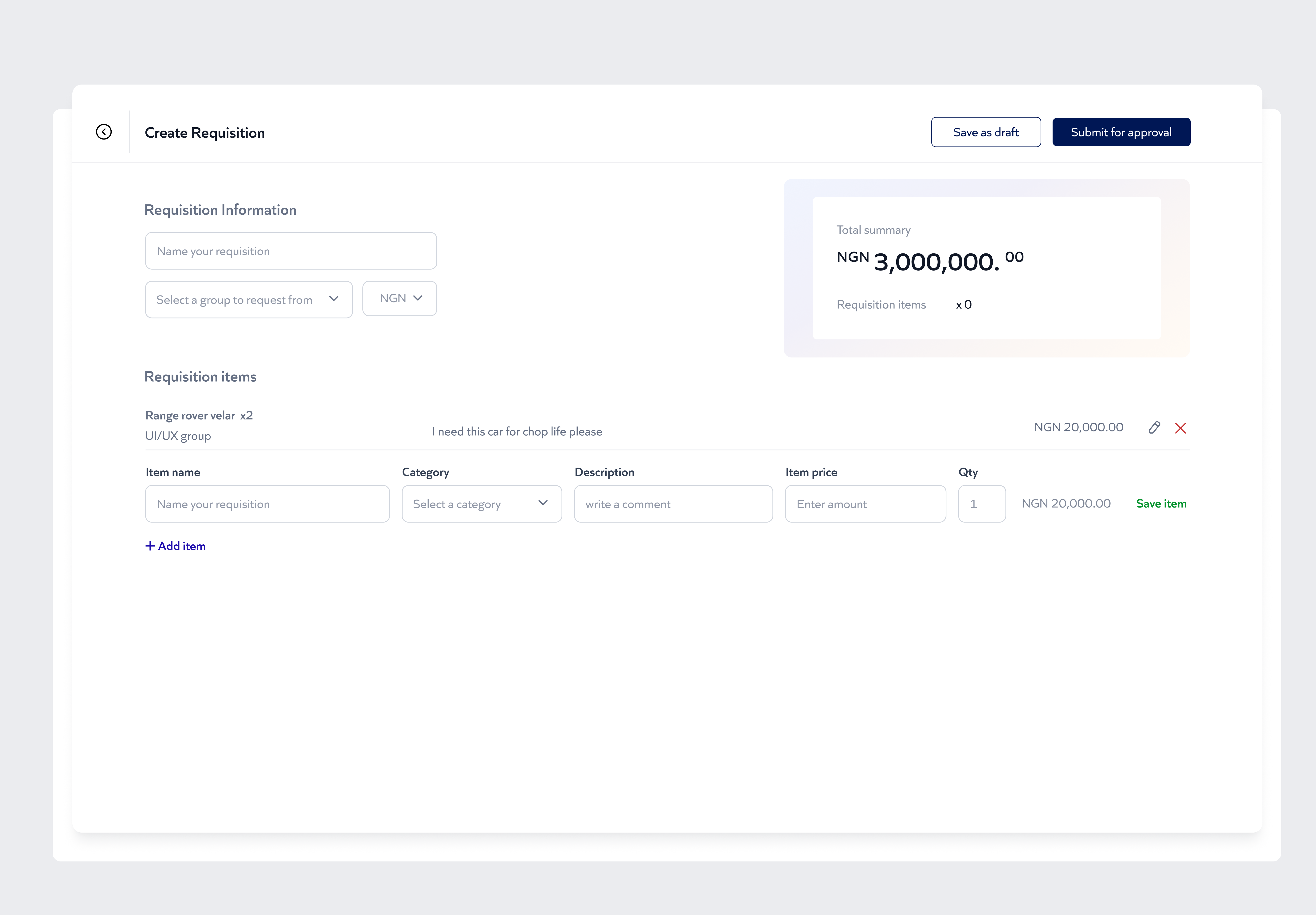 Requisition and Reimbursement feature on Remis by Olaitan akinlade on Dribbble