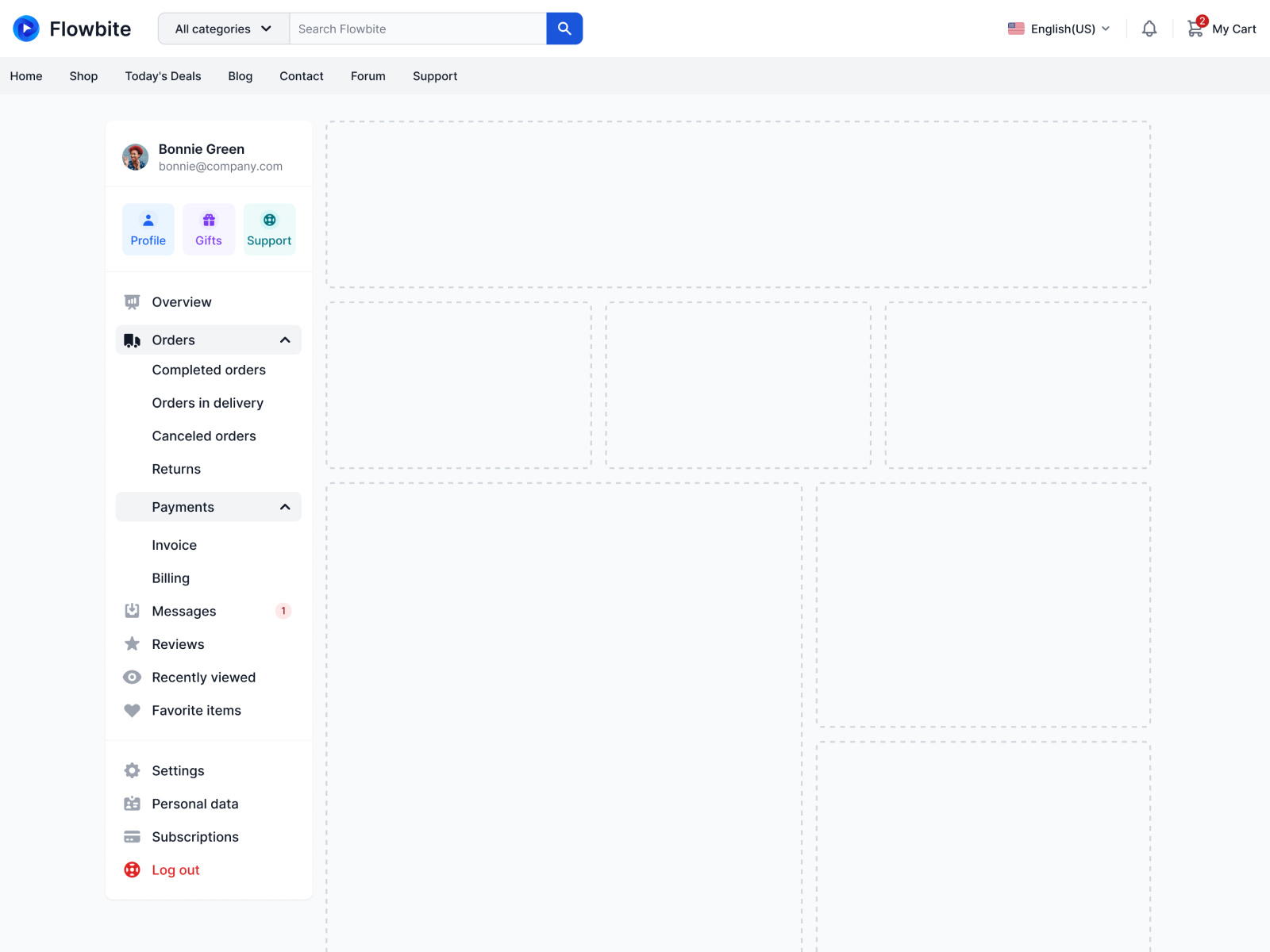 Shell layout for e-commerce with sidebar by Flowbite on Dribbble
