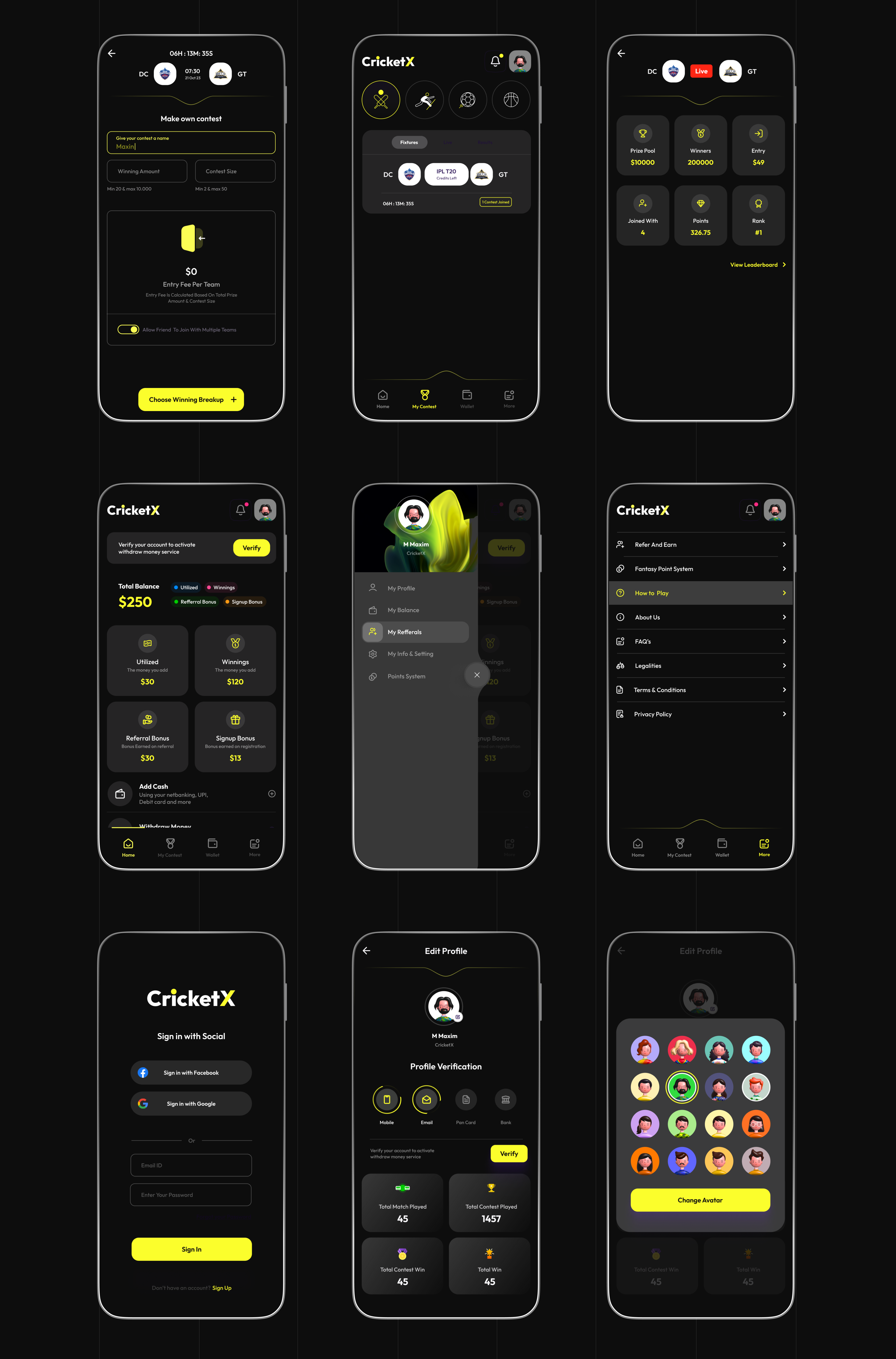 CricketX App ui kit for cricket by 尺卂爪卂几 on Dribbble