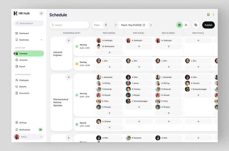 Scheduler module from HR/Time & Attendance SaaS by K&Z Design on Dribbble