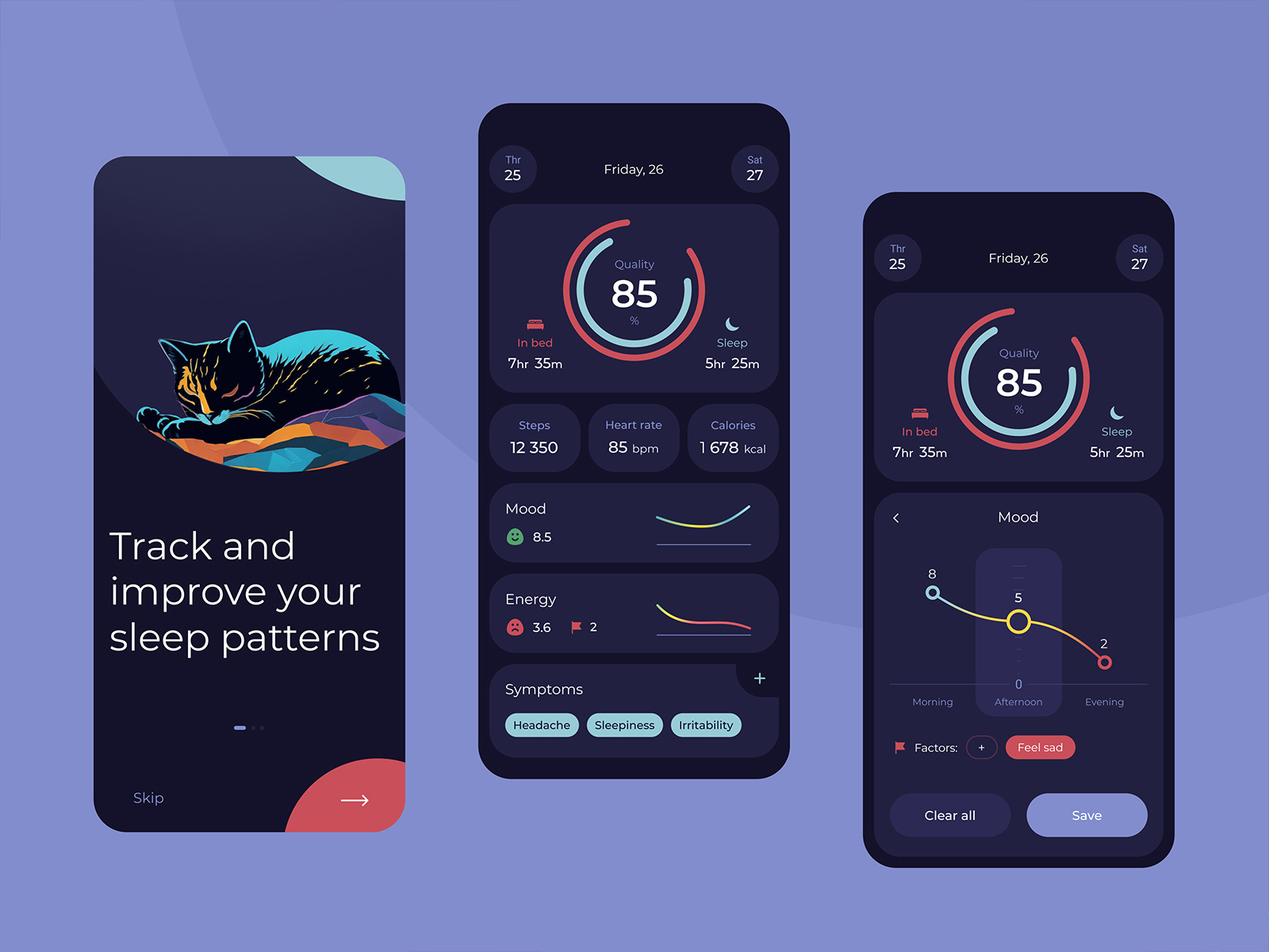 Sleep tracker Mobile App UI UX Design by Vitaly Maslo on Dribbble