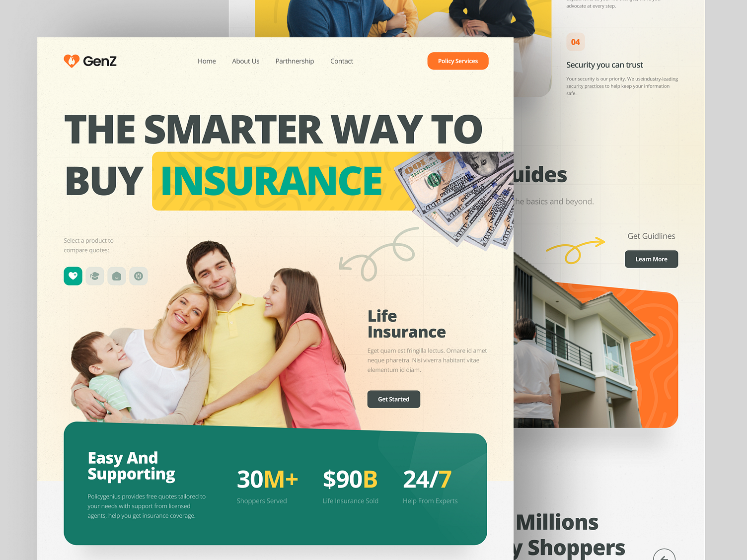 Genz-Insurance Landing Page by Awe UI/UX for Awe Design Studio on Dribbble