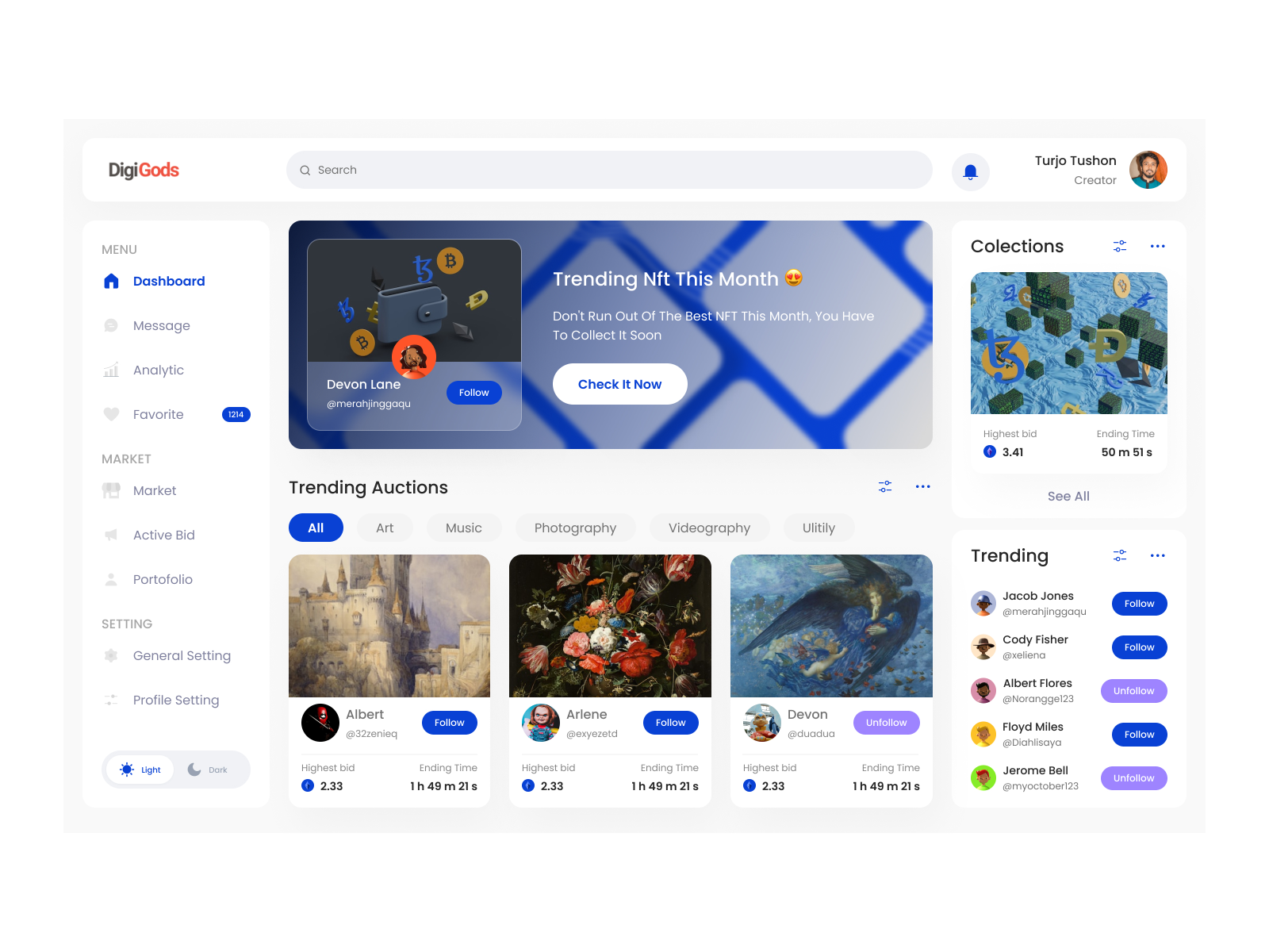 😍😍 Digi Gods NFT Admin Dashboard Design 😍😍 by Tushon Chokroborty Turjo ...