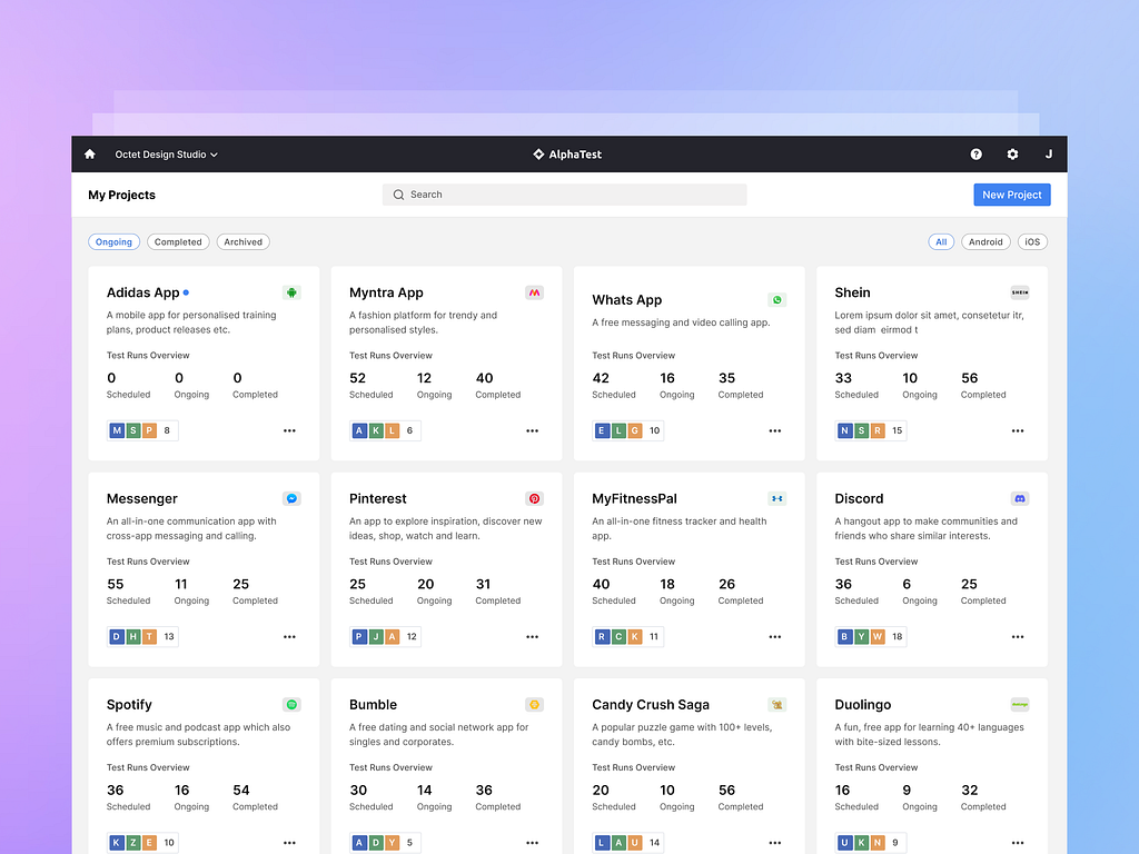 Project Management, Overview, Applications List Page by Octet Design ...