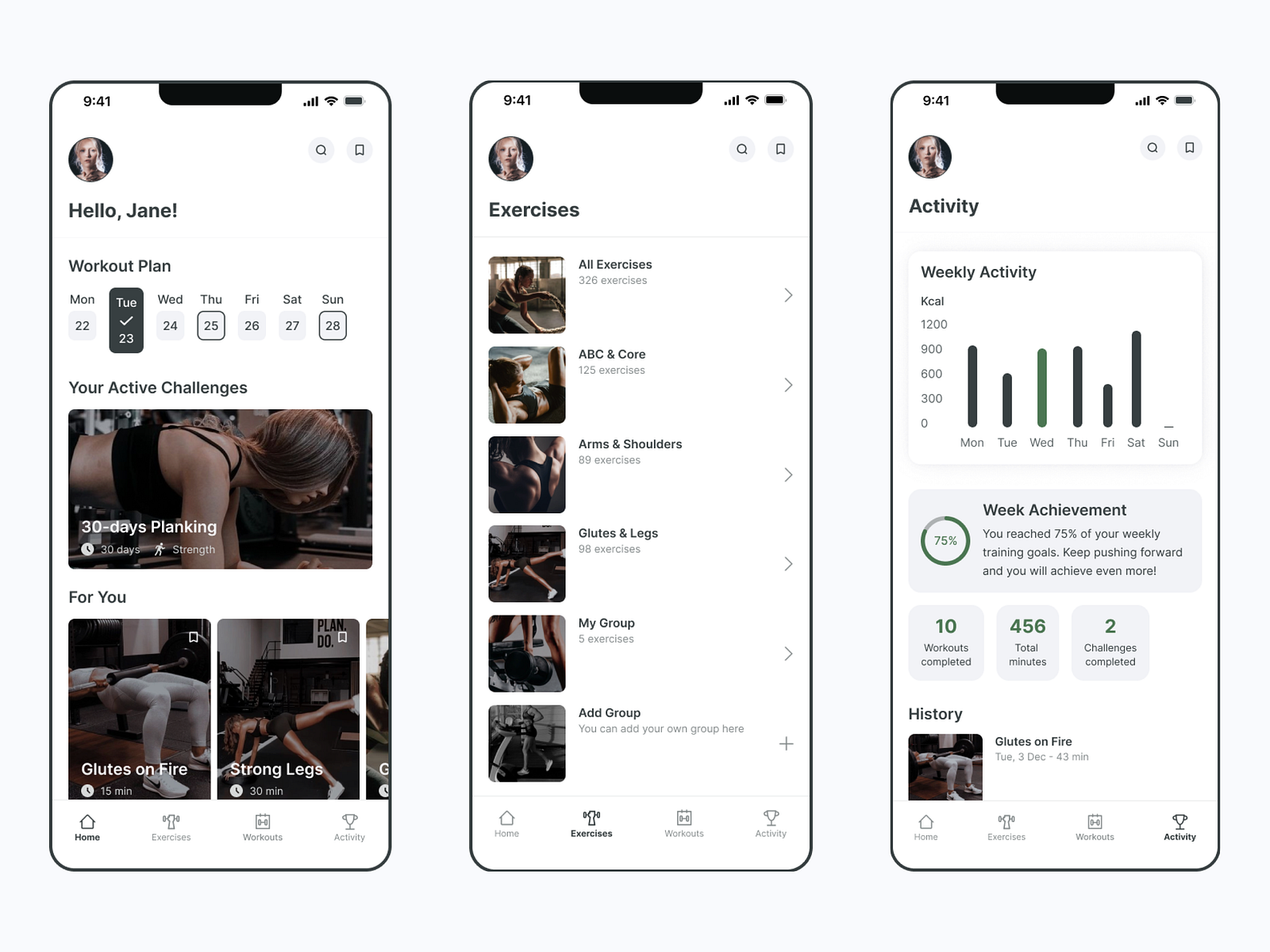 Fitness App Home Pages by Jane Novikova on Dribbble
