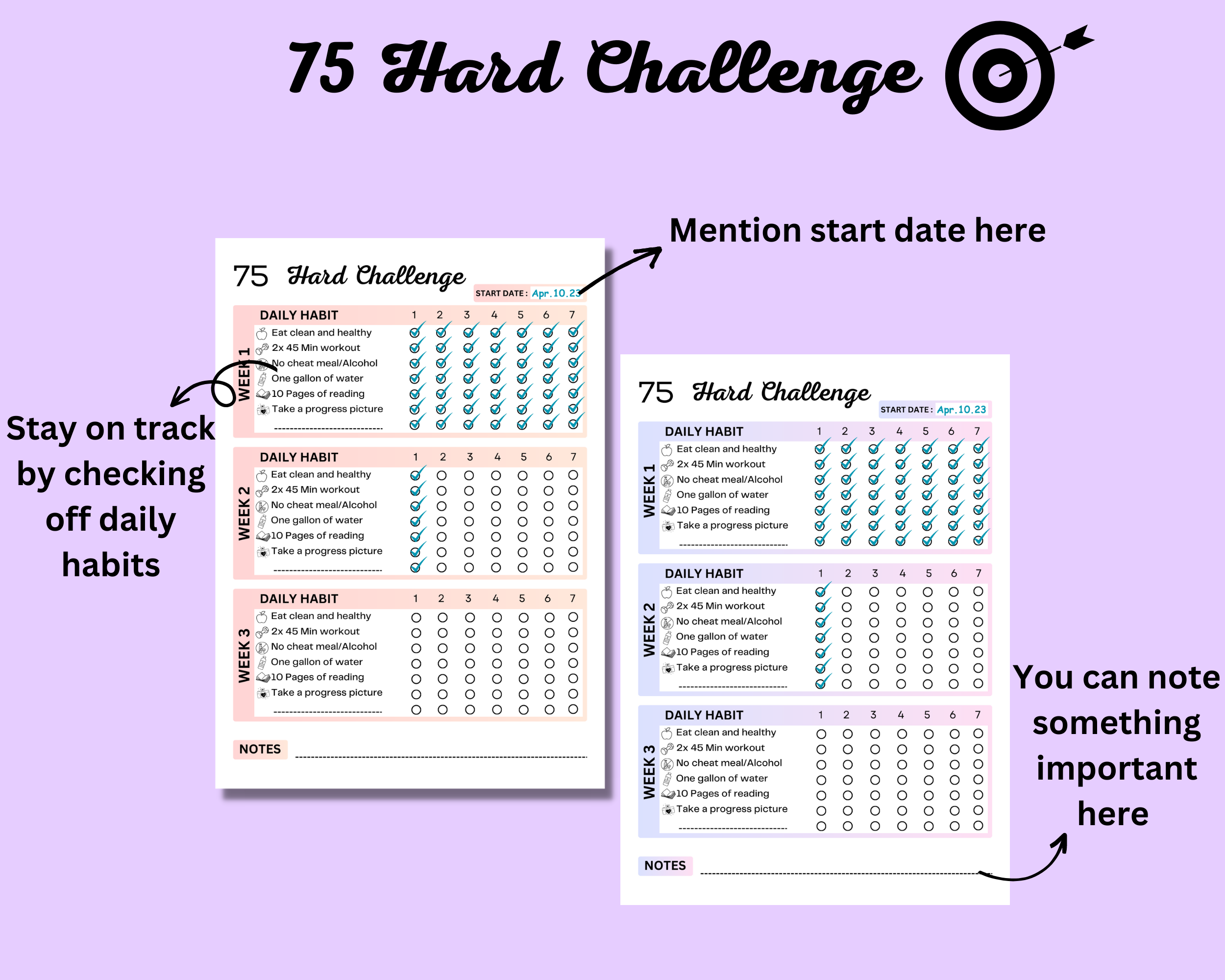 75 Hard Challenge - Printable PDF Template by Burst Media Creations on ...