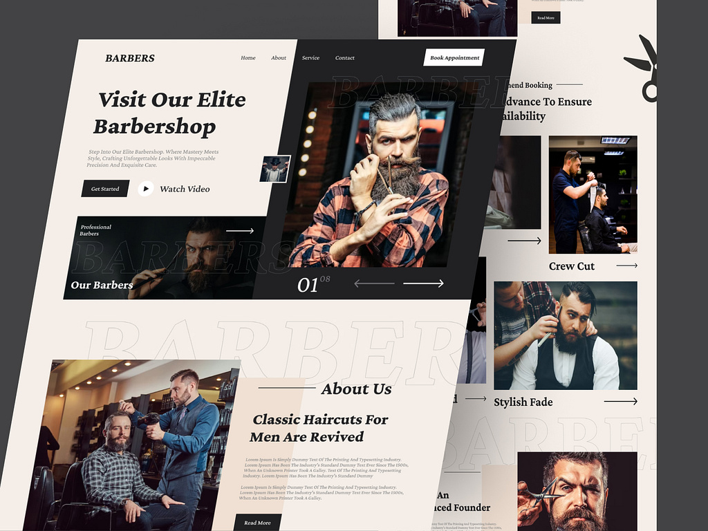 Barber Shop Website by Omor for Tophats on Dribbble