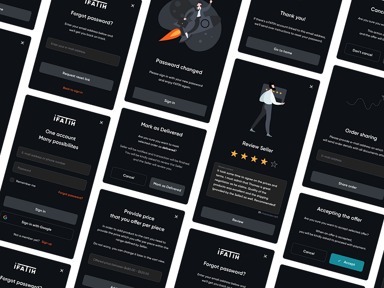Modals dark mode set by Lucas Swierad for Bondroy on Dribbble