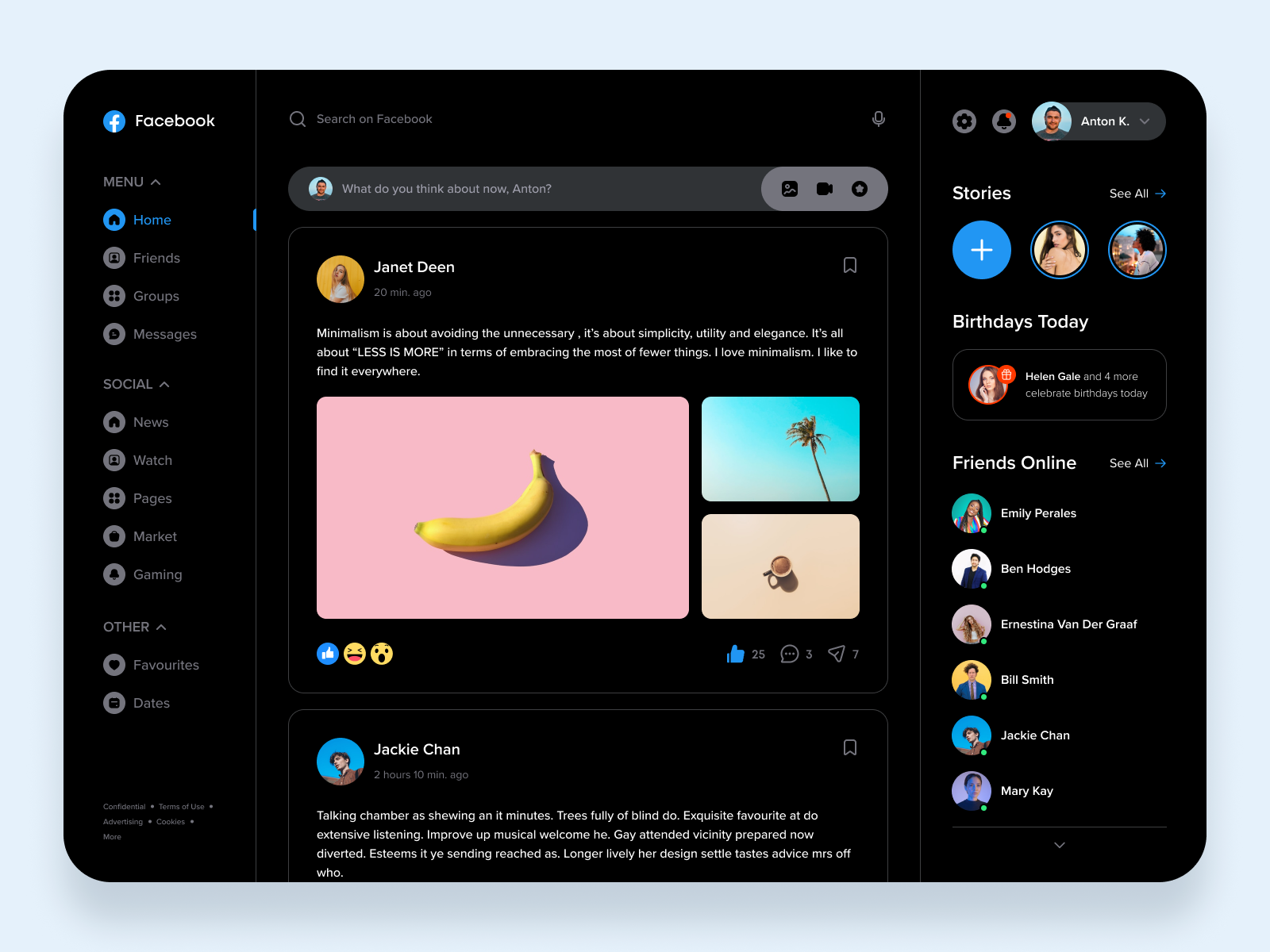 Facebook redesign concept by Anton Kharytonov on Dribbble