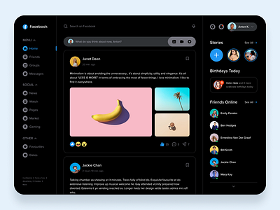 Facebook redesign concept by Anton Kharytonov on Dribbble