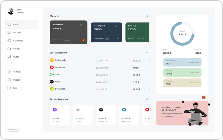 Banking web app dashboard by Daniil Andreev on Dribbble