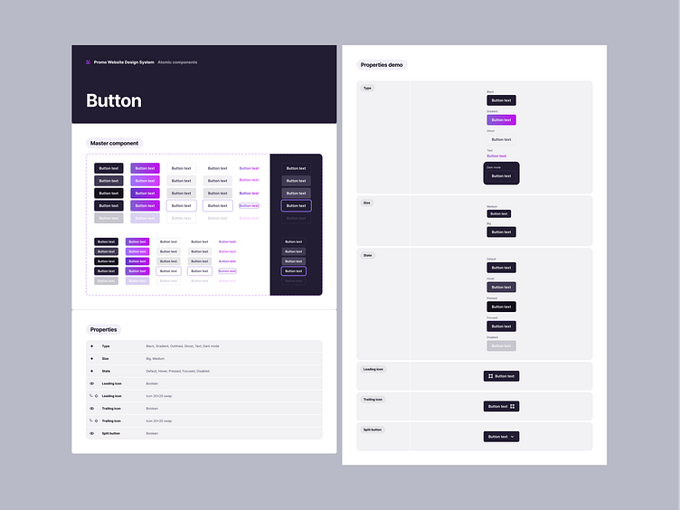Smartcat website design system. Button component by Ilya Sizov on Dribbble