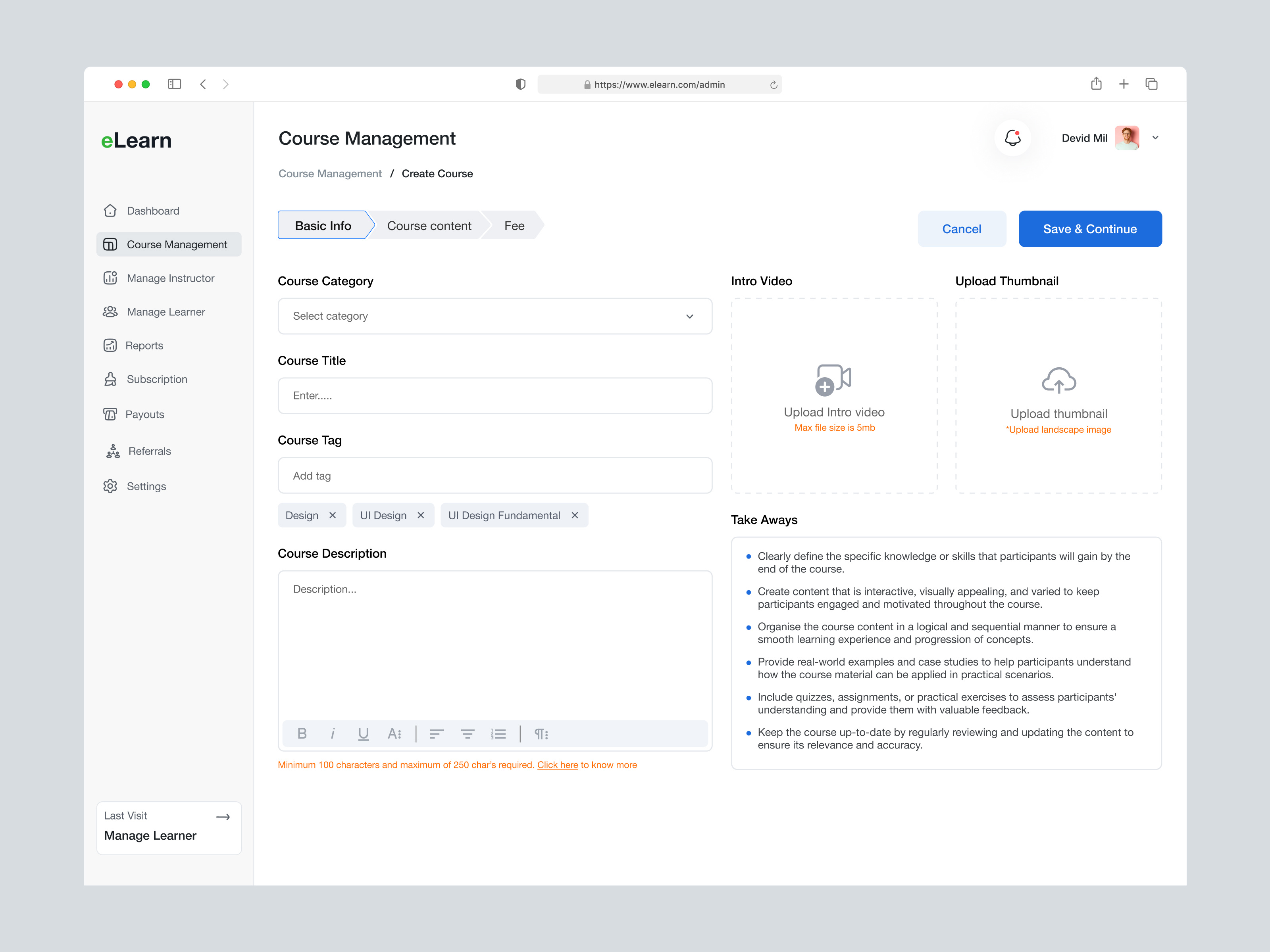 eLearn-Admin Create Course by Josim Uddin on Dribbble