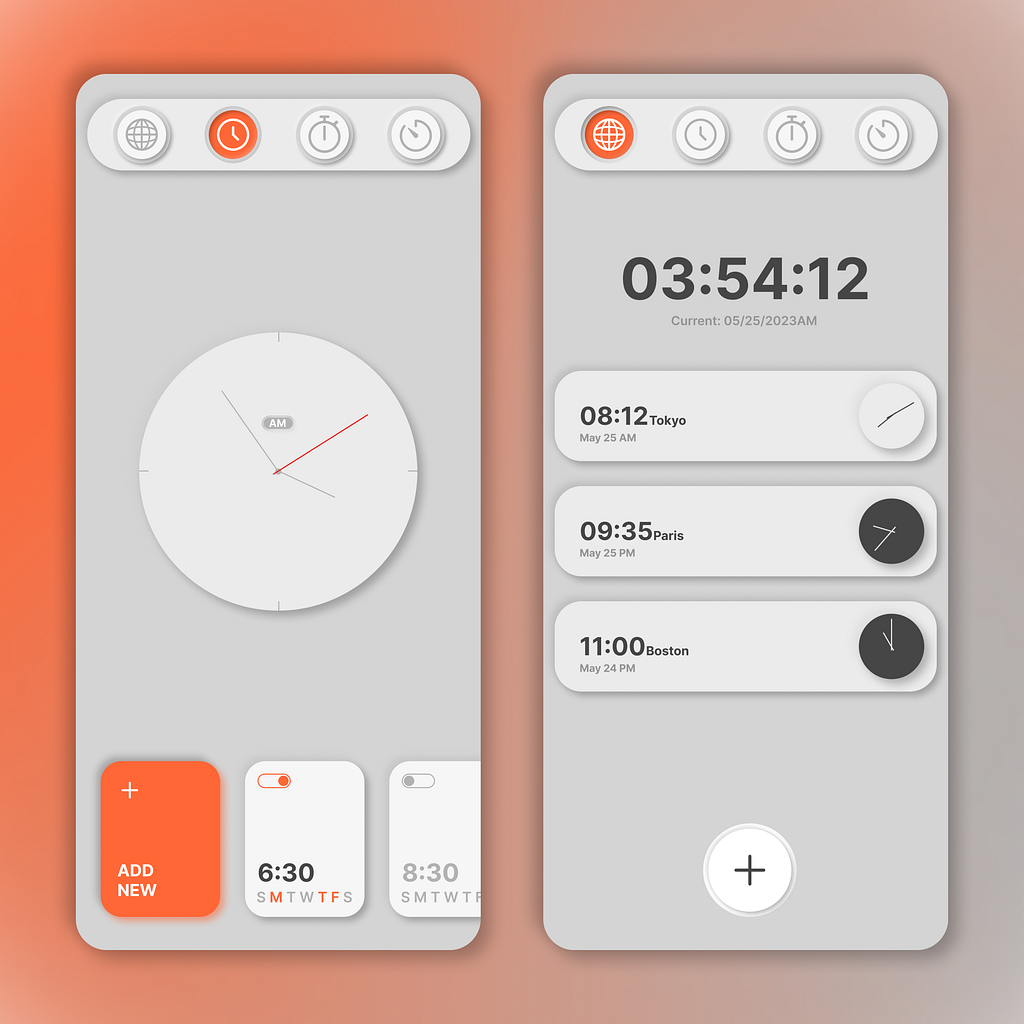 Neumorphism Clock App by Cna Keshvar on Dribbble