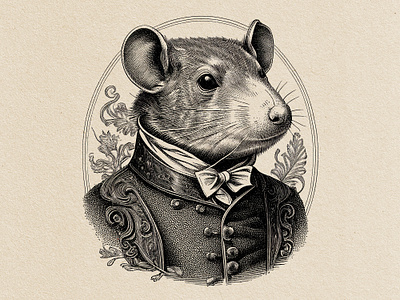 Engraving Illustration of a Rat Dressed in Victorian Era by Gaspar ...