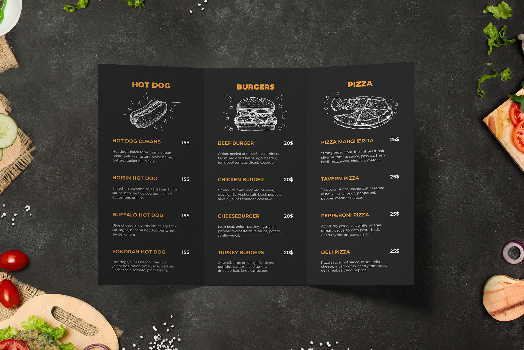 Trifold Fast Food Menu Template by Sebastian Pentea on Dribbble
