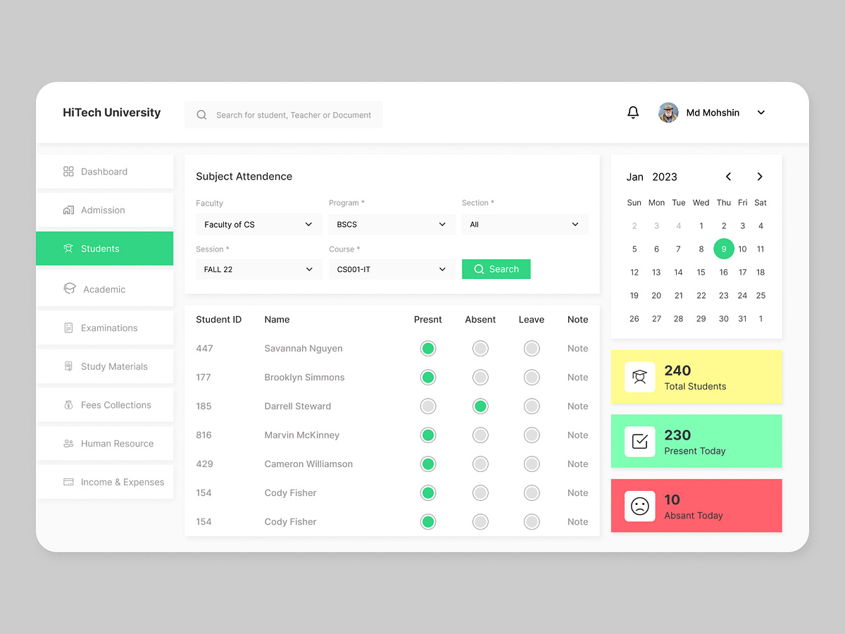 Student Attendance Dashboard UI by Akib Abdullah on Dribbble
