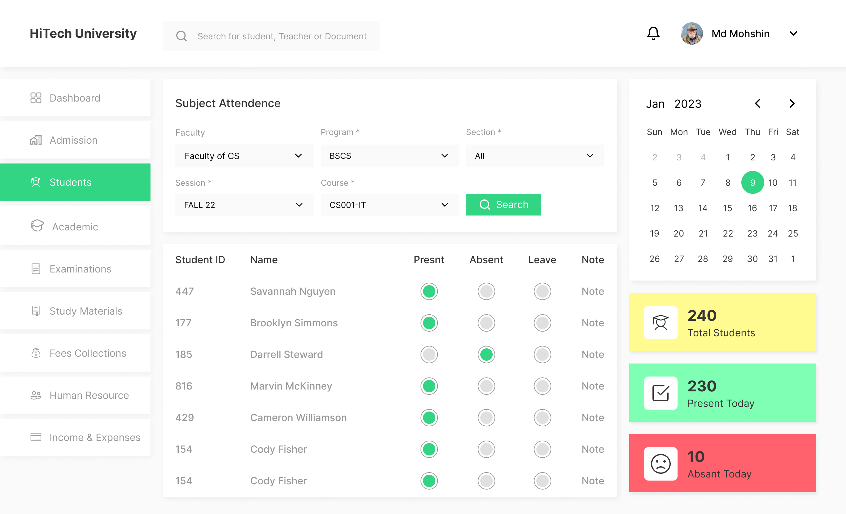 Student Attendance Dashboard UI by Akib Abdullah on Dribbble