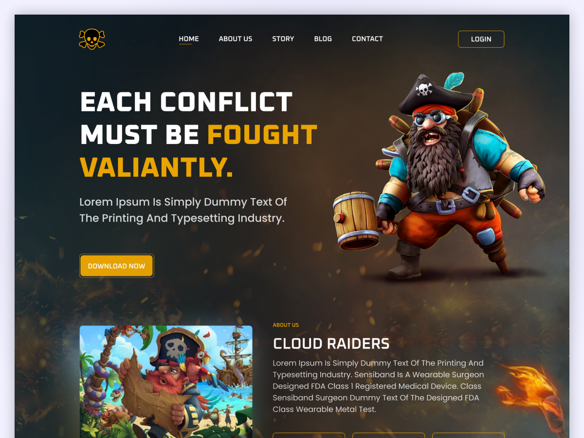 Cloud Raiders Game landing page. by Alok Chandra Das on Dribbble