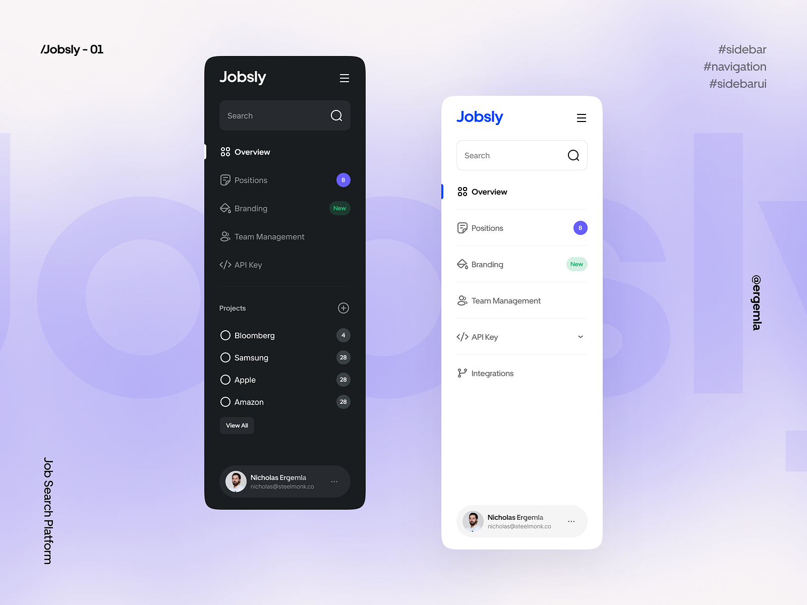 Jobsly Sidebar Ui By Nicholas Ergemla For Awsmd On Dribbble 