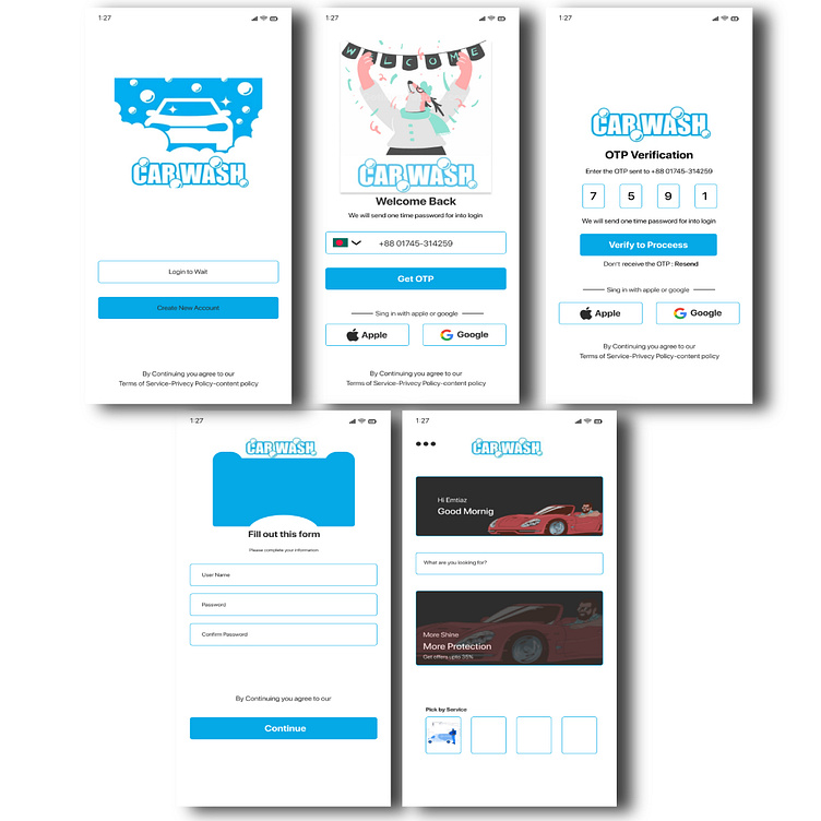 MOBILE APP DESIGN WITH CAR WASH APP by UX DESIGNER EYASIN on Dribbble