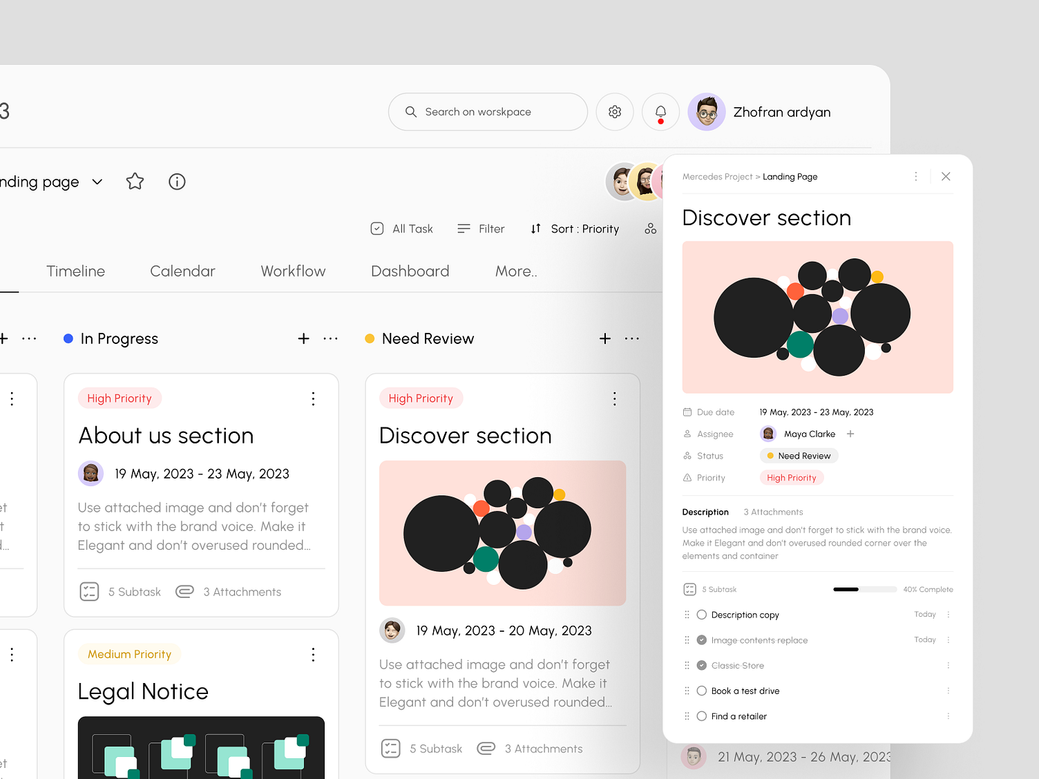 Task Management Dashboard - Project Details Card by Zhofran Ardyan for ...