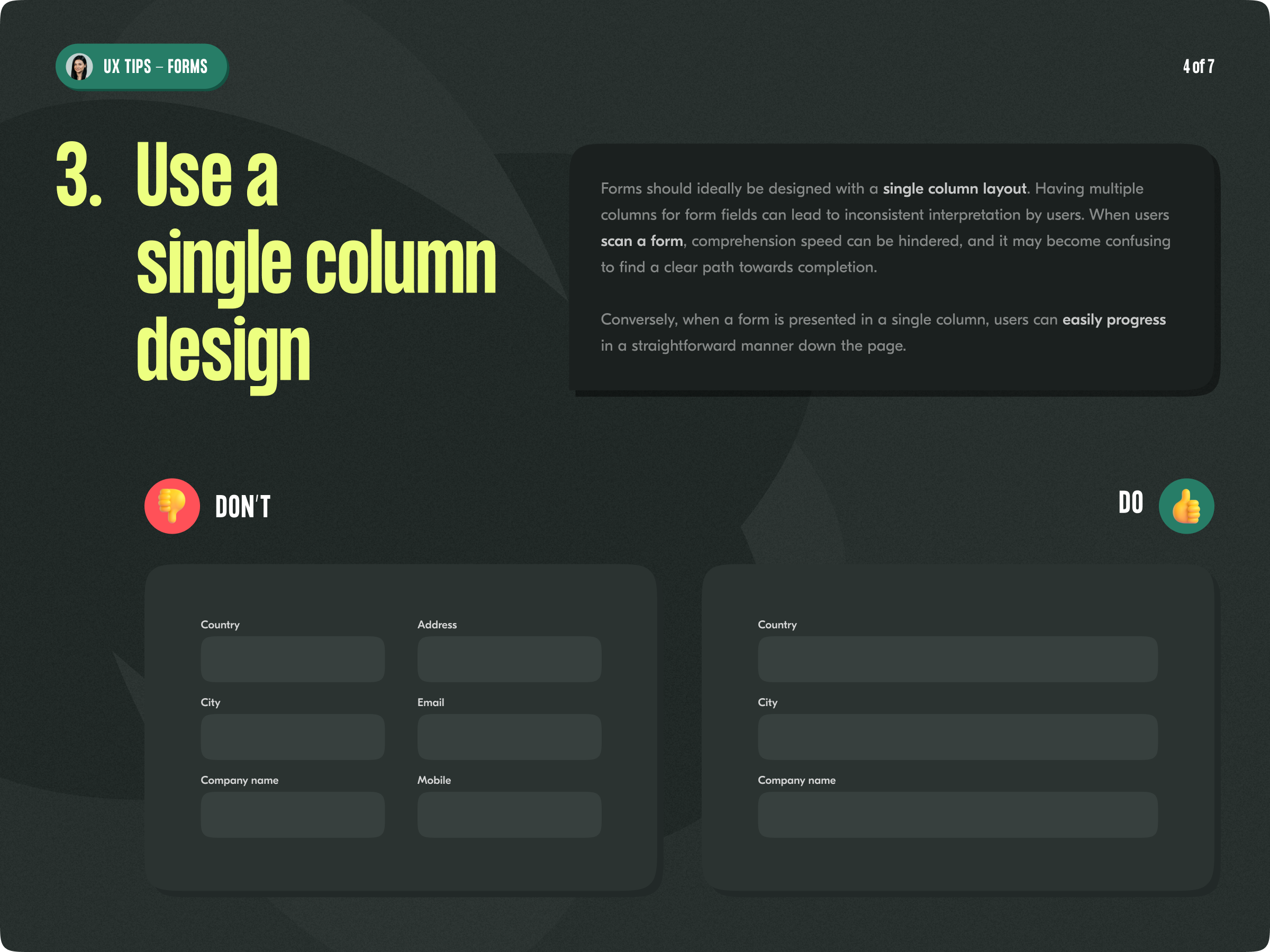 UX Tips. UX design for forms. by Olena Synianska for Gotoinc on Dribbble