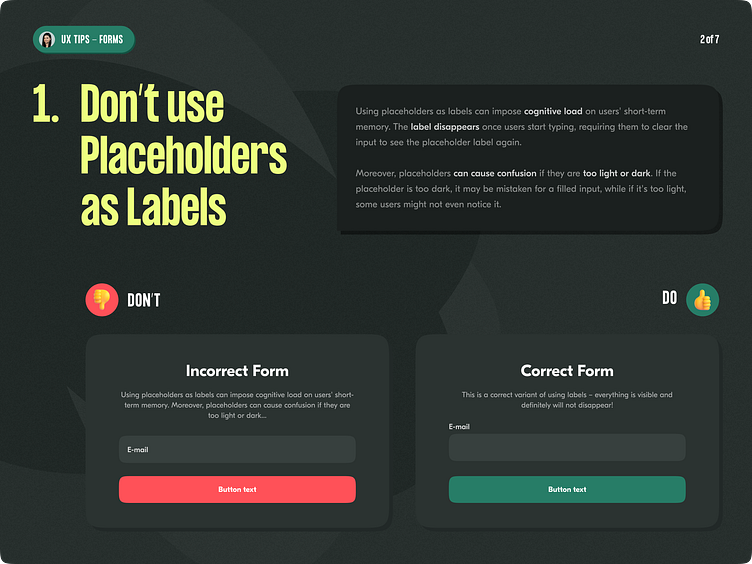 UX Tips. UX design for forms. by Olena Synianska for Gotoinc on Dribbble