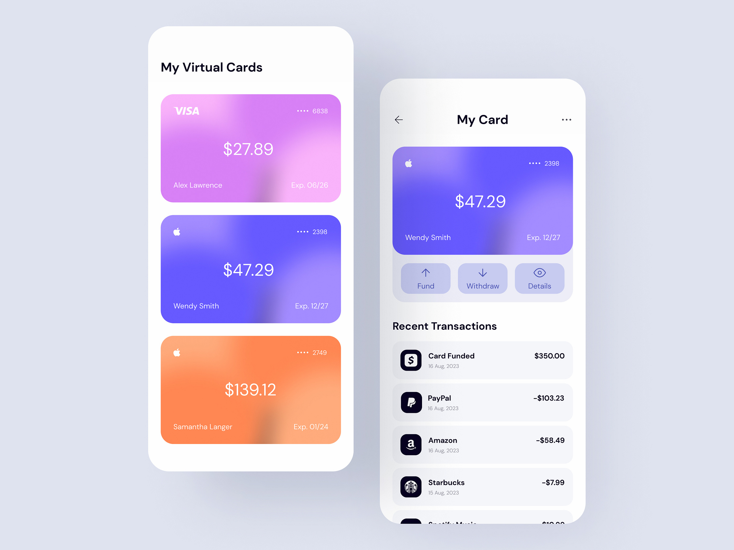 Virtual Card App by Natalia Cardona on Dribbble