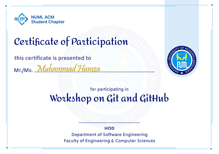 NUML ACM Student Chapter Certificate design by Ali Raza on Dribbble