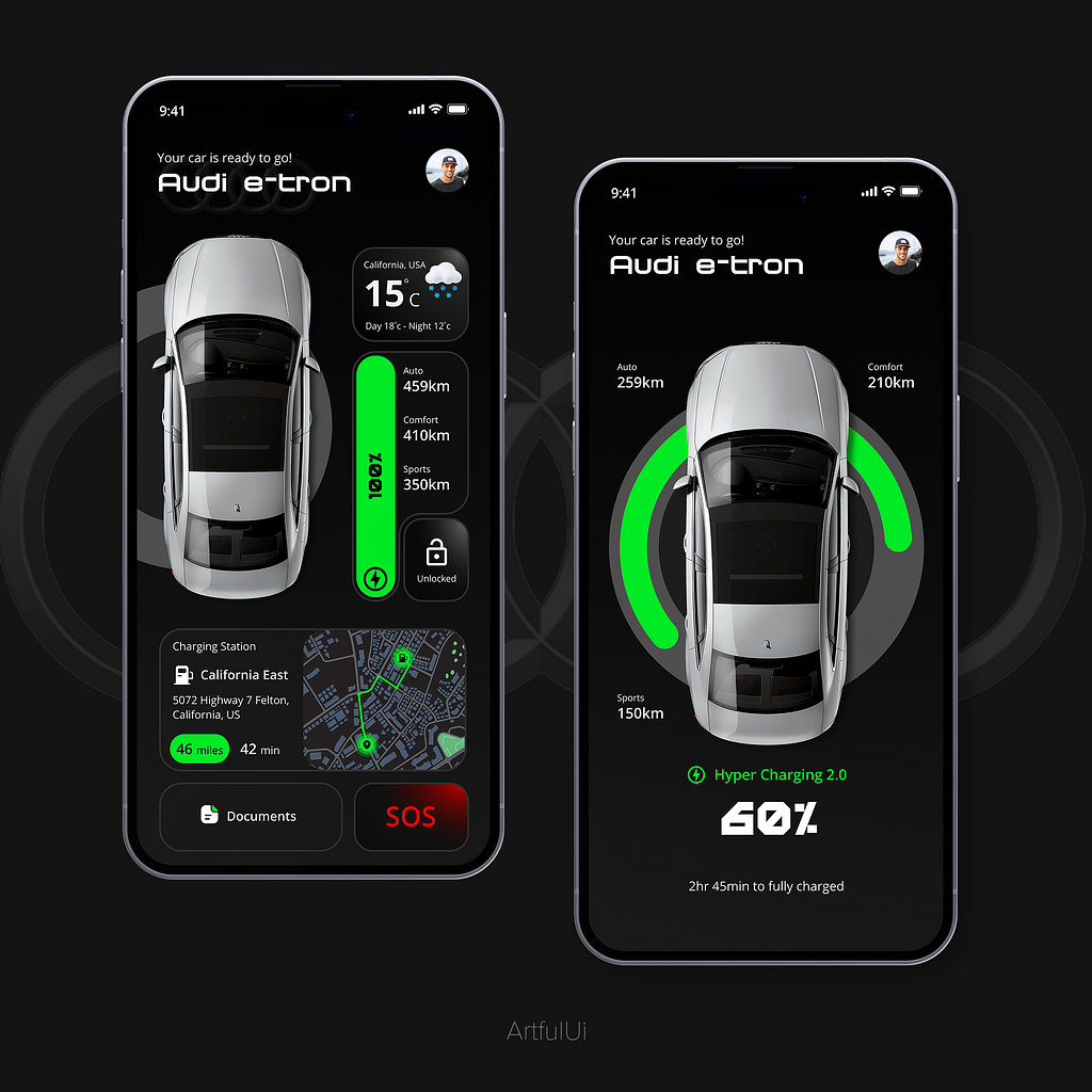 Audi e-tron App Ui interface by Nidin George on Dribbble