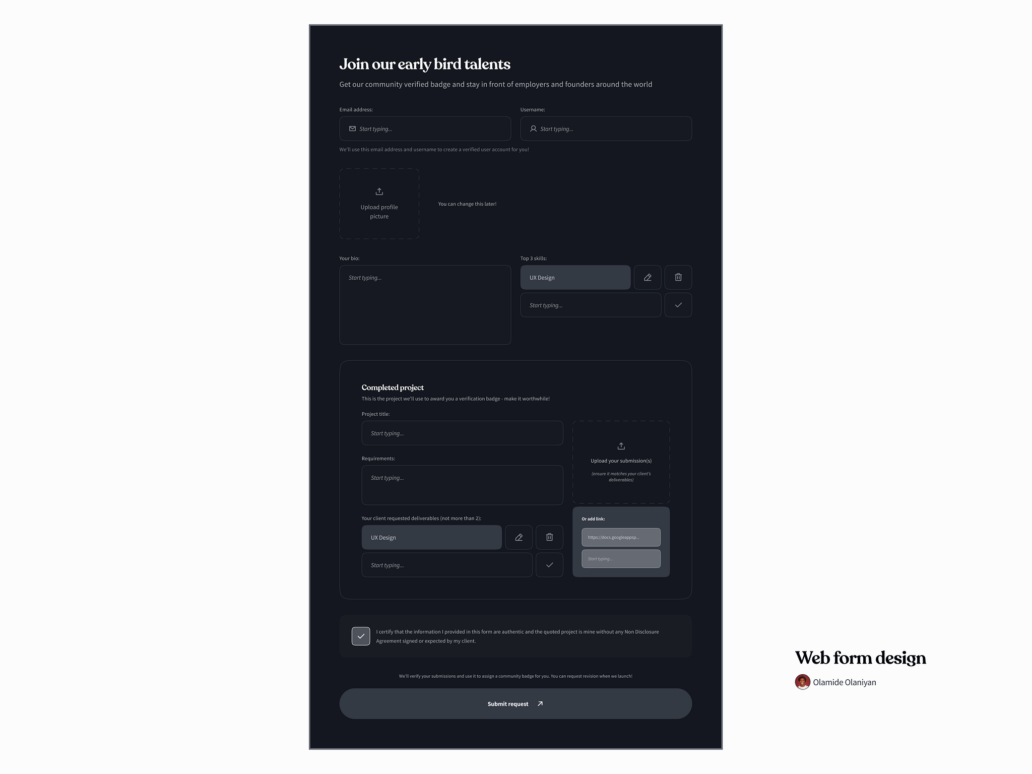 Web form design by Olamide Olaniyan on Dribbble