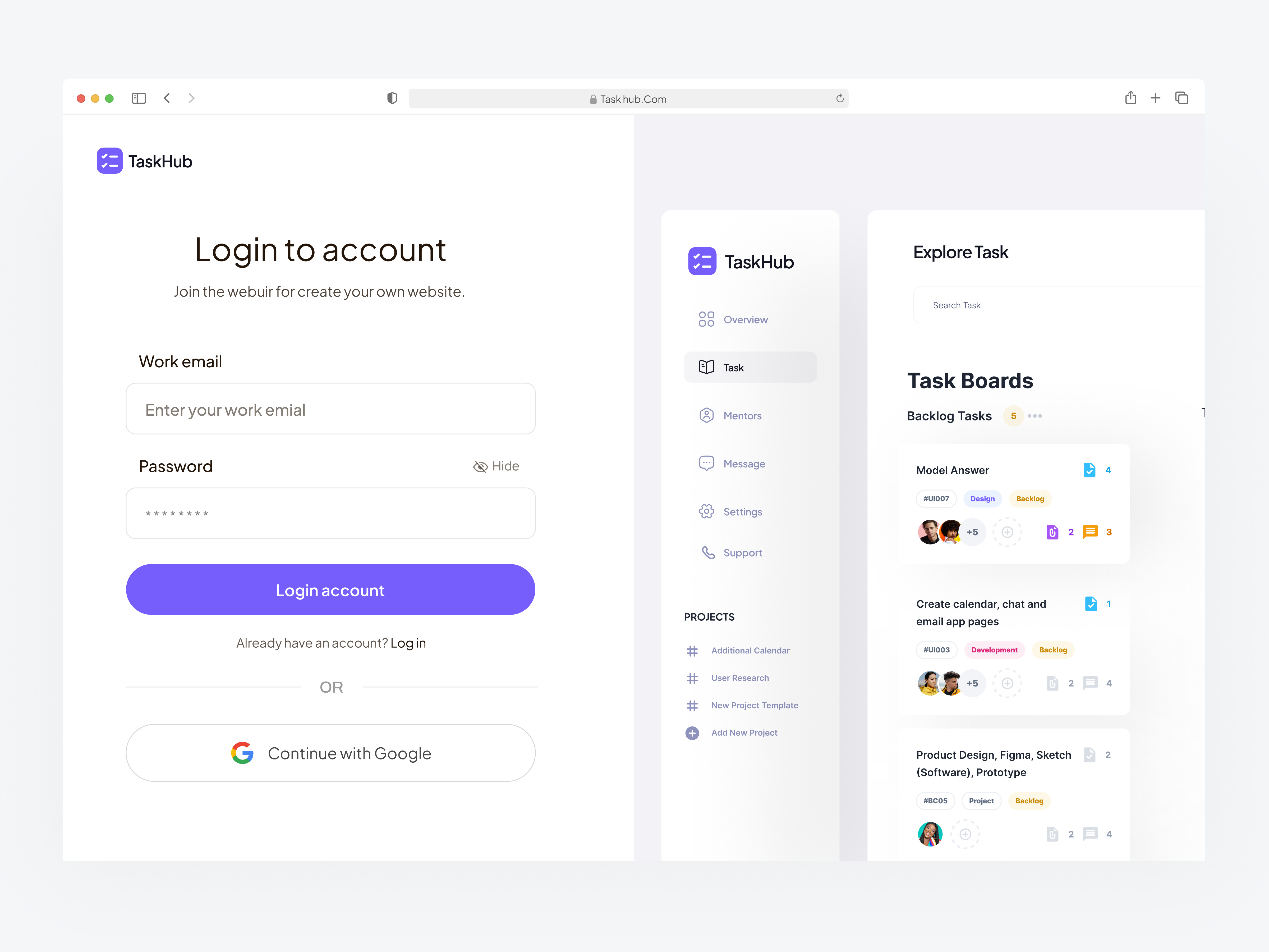 Taskhuub Log In Page designs, themes, templates and downloadable ...