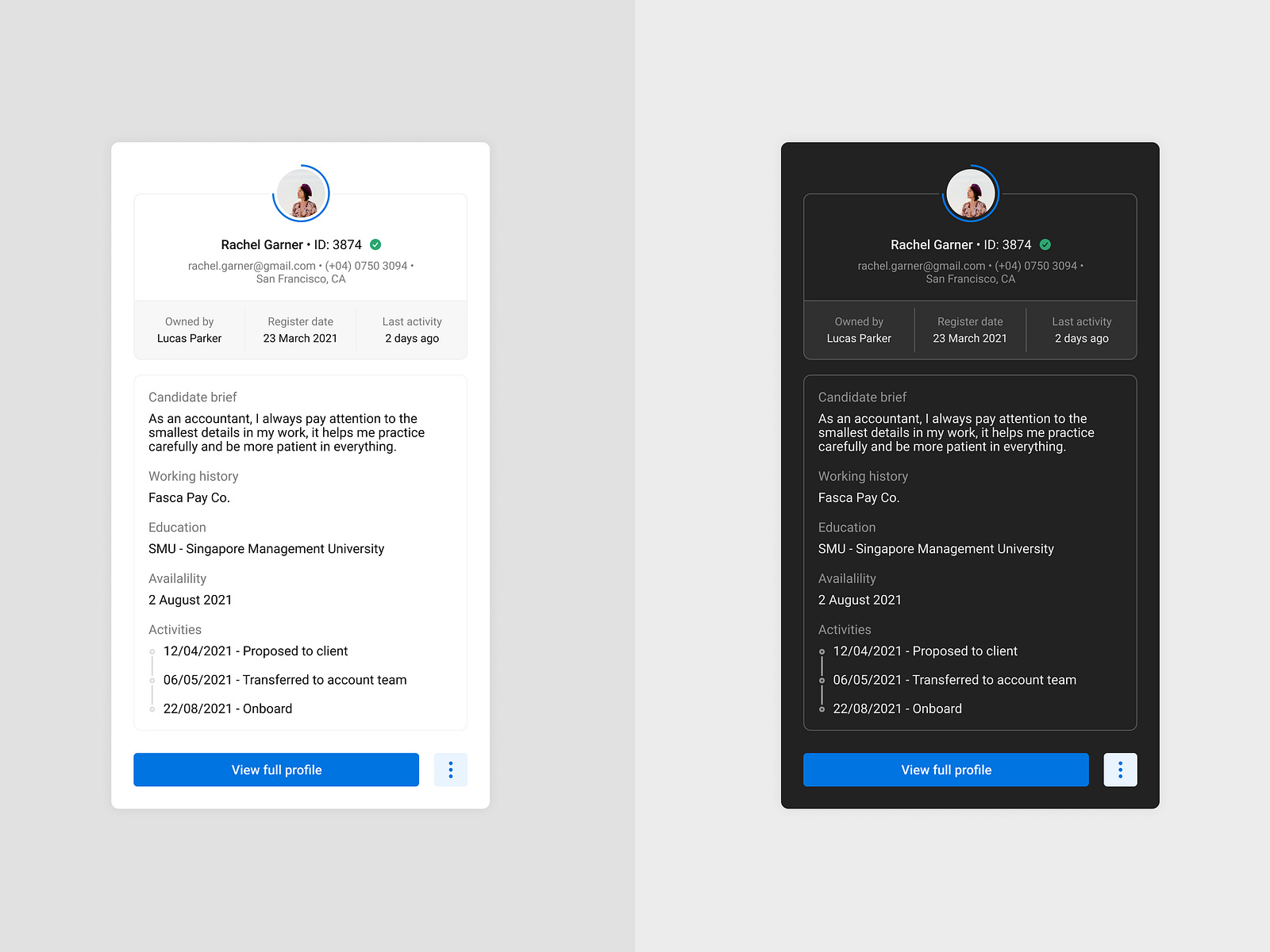 Employee Information Card by Ngan Vo on Dribbble