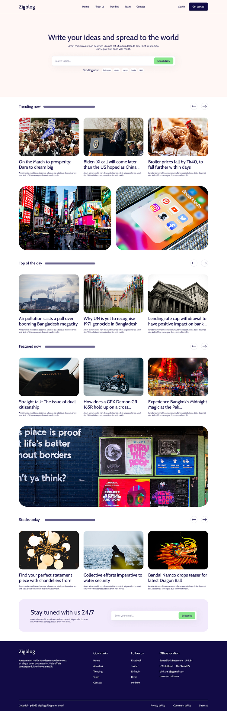 Zigblog | Blog Landing Page Design by Md Manjurul Islam on Dribbble